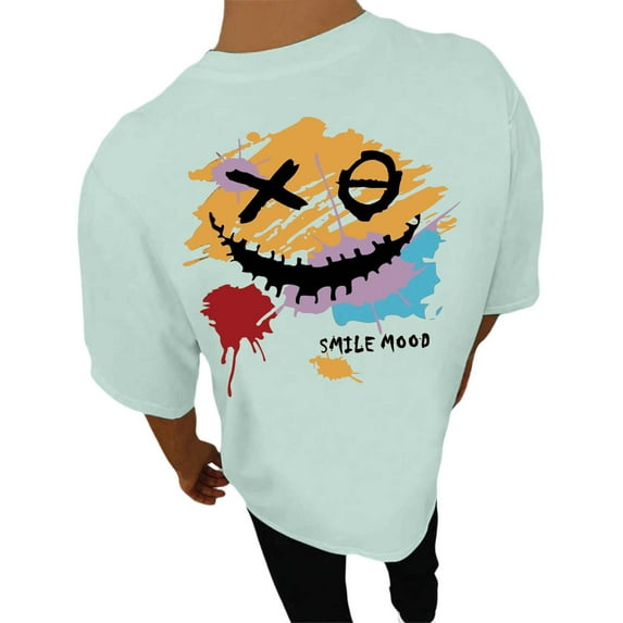 Breathable T-Shirts For Men Letter Cartoon Print Summer Casual Crew ...