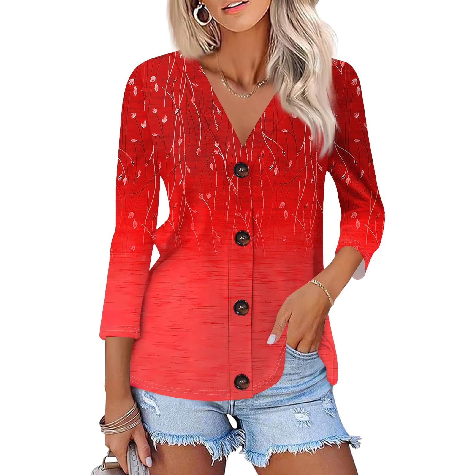 Breathable Thin 3/4 Sleeve Cardigan Women Open Front Button Style ...