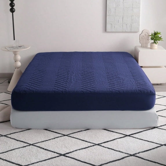 Breathable Waterproof Mattress Pad – Navy Blue With Quilted Design And ...