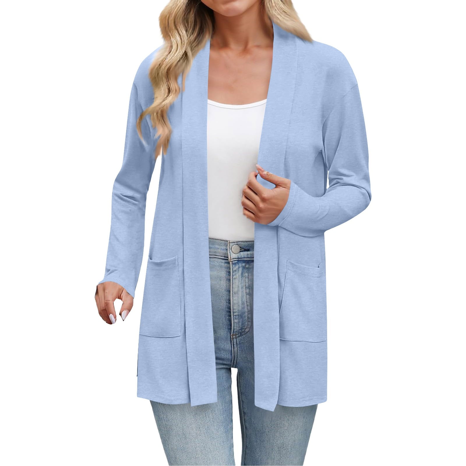 Breathable Womens Long Sleeve Cardigan Open Front Lightweight Cover Up ...