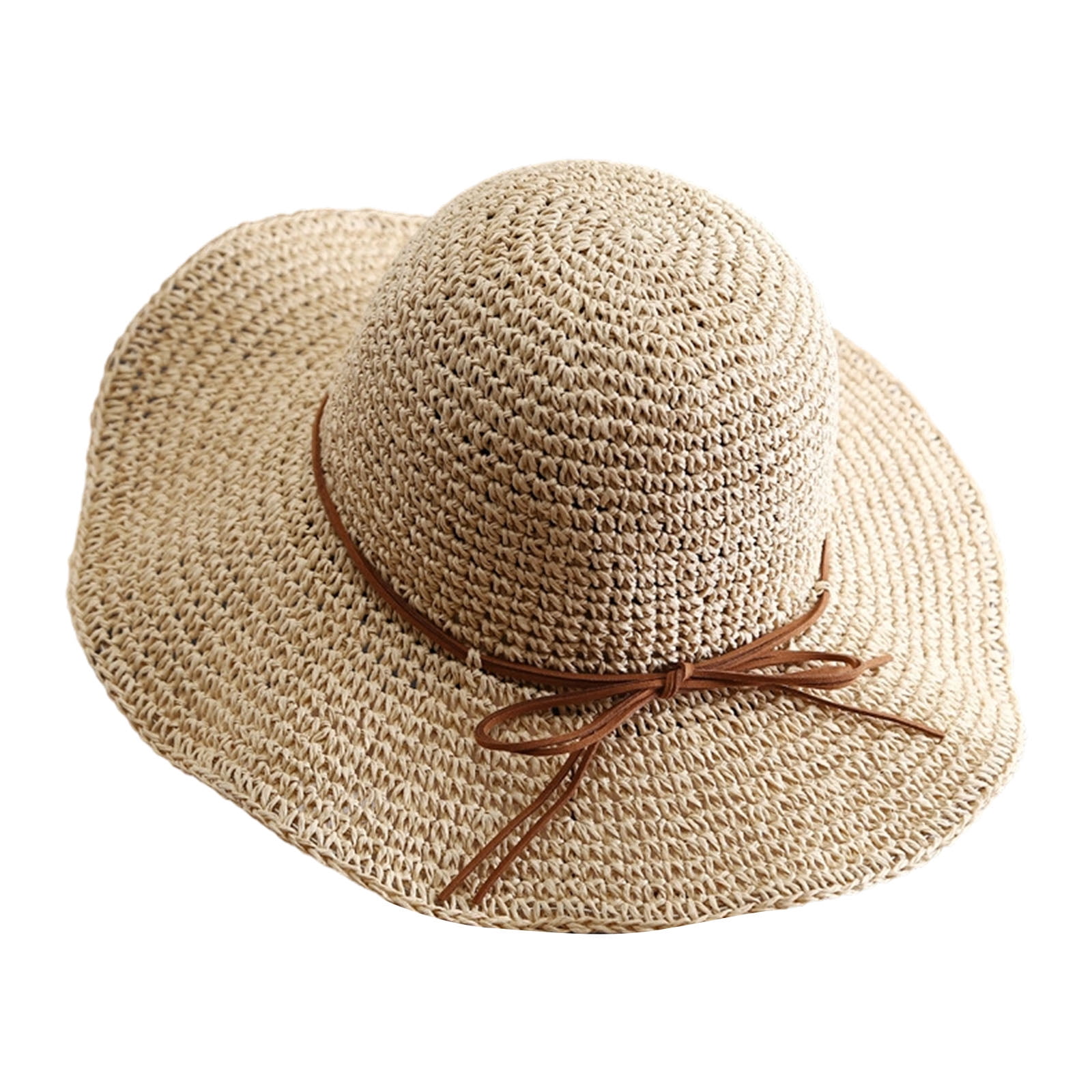 Breathable Woven Straw Sun Hat with Bowtie Belt for Women Beach Pool ...