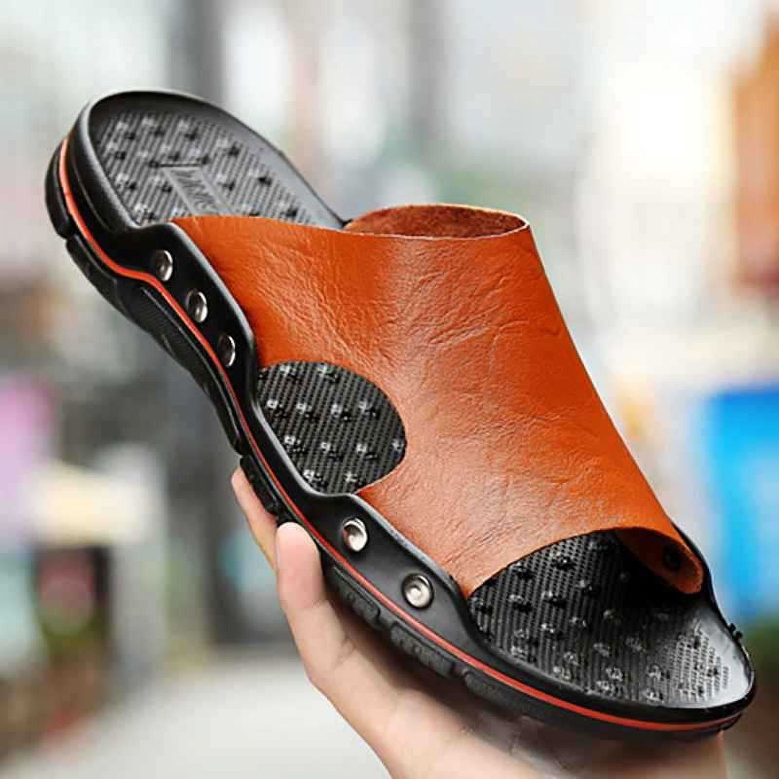 Breathable beach shoes straight sandals leather slippers comfortable ...