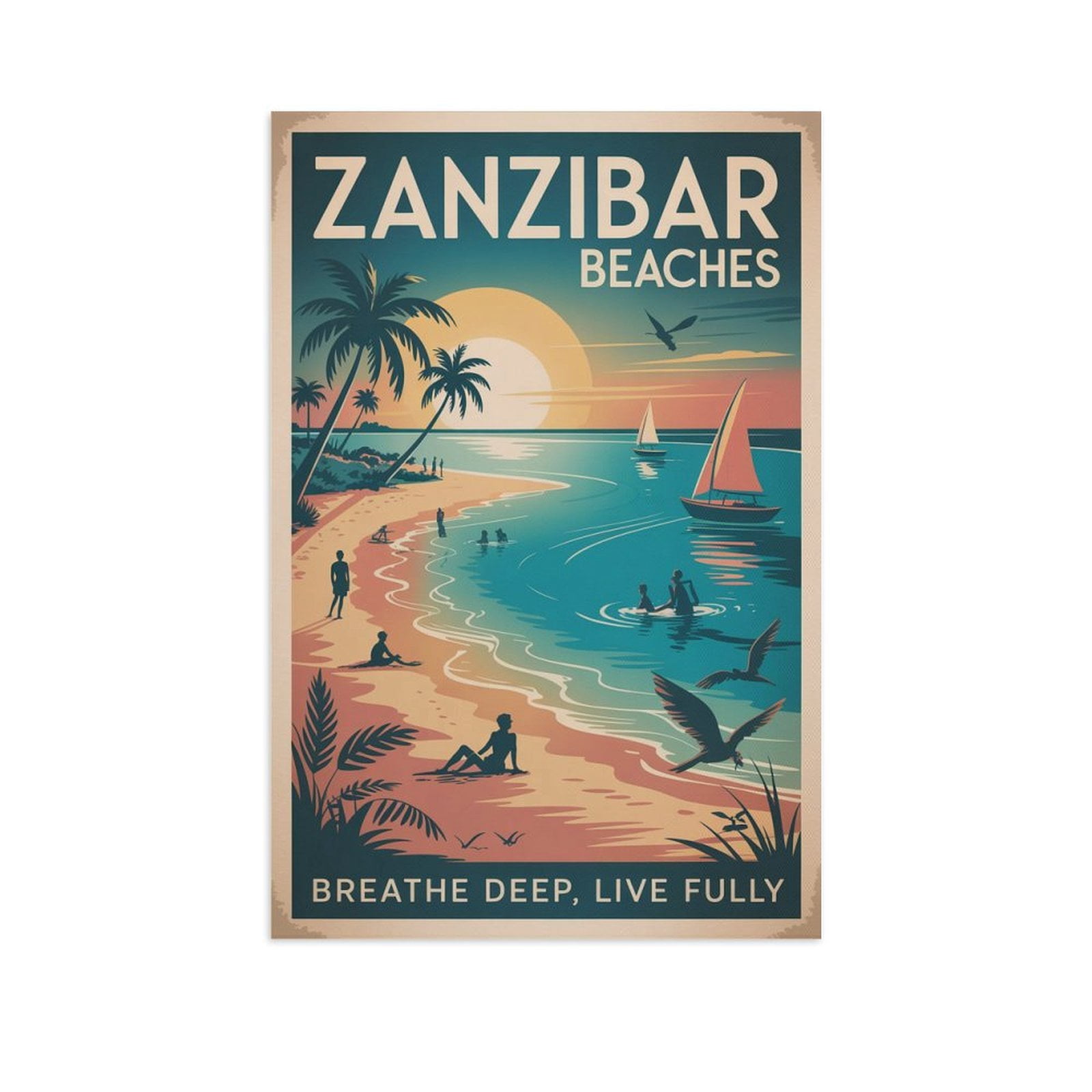 Breathe Deep Live Fully Zanzibar Beaches Retro Travel Poster Vintage ...