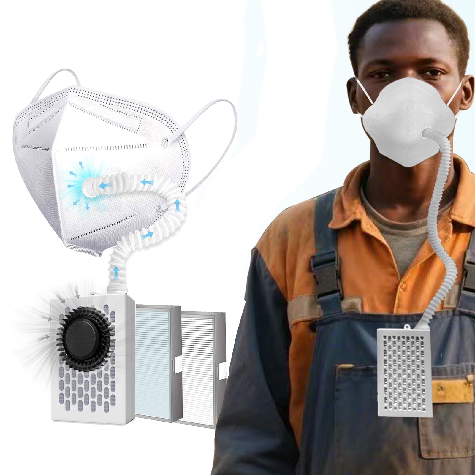 Breathe Easily,Electric Air-Powered KN95 Mask with Fan Replaceable Filters, Includes 2 HEPA ...