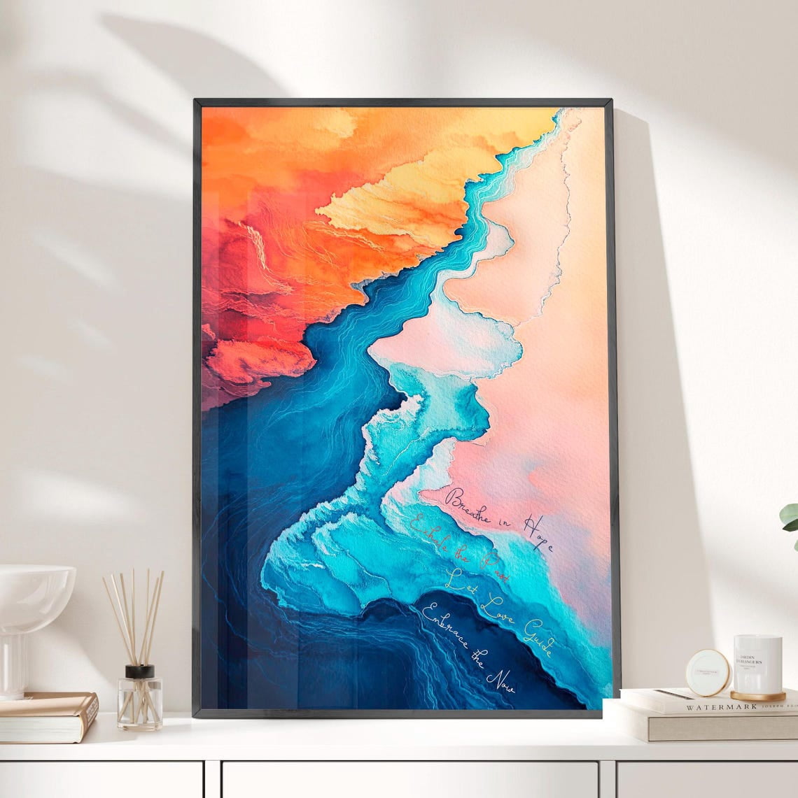 Breathe In Hope Abstract Wall Art, Calm Motivational Decor, Unframed ...
