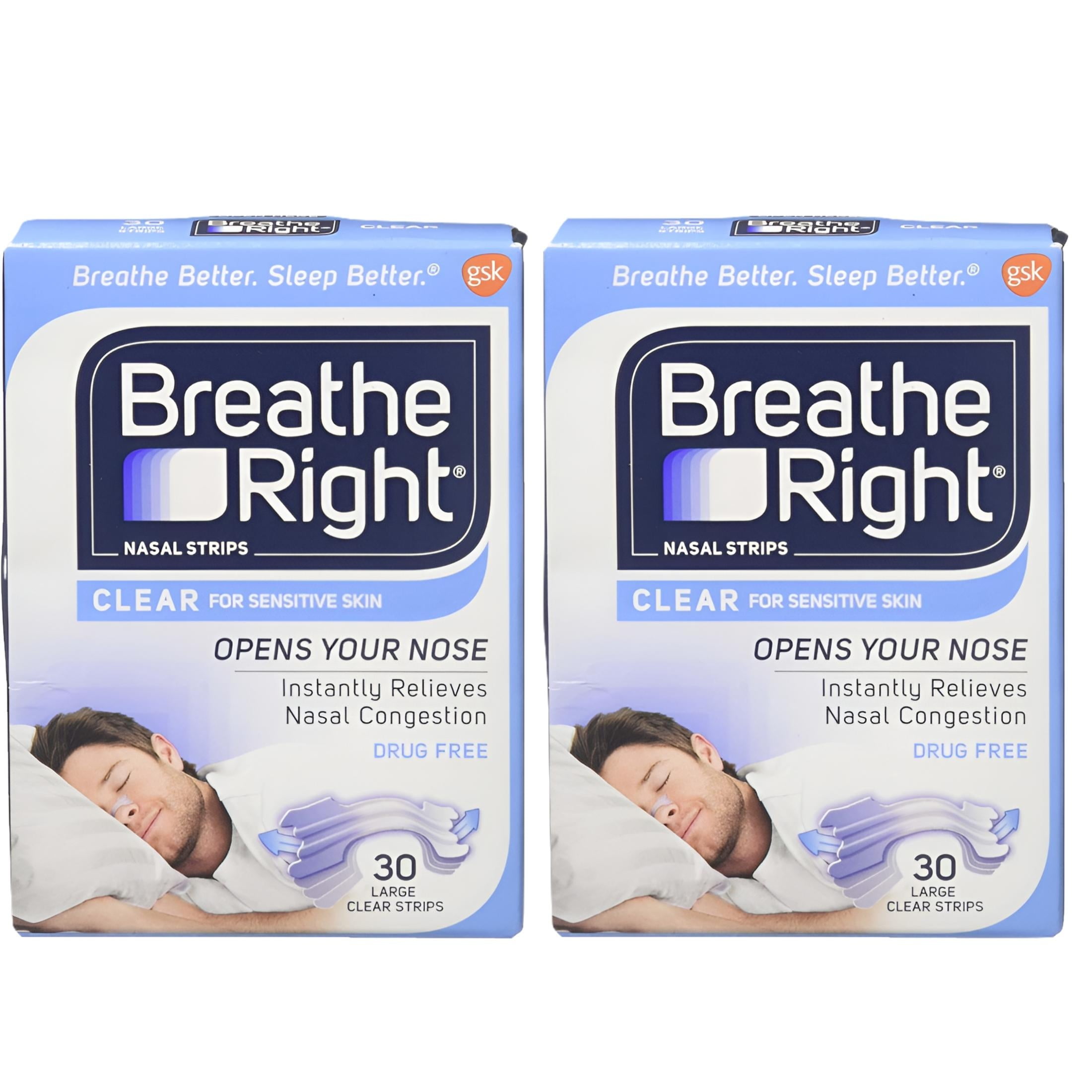 Breathe Right Original Clear Nasal Strips for Sensitive Skin, Large, 30 ...