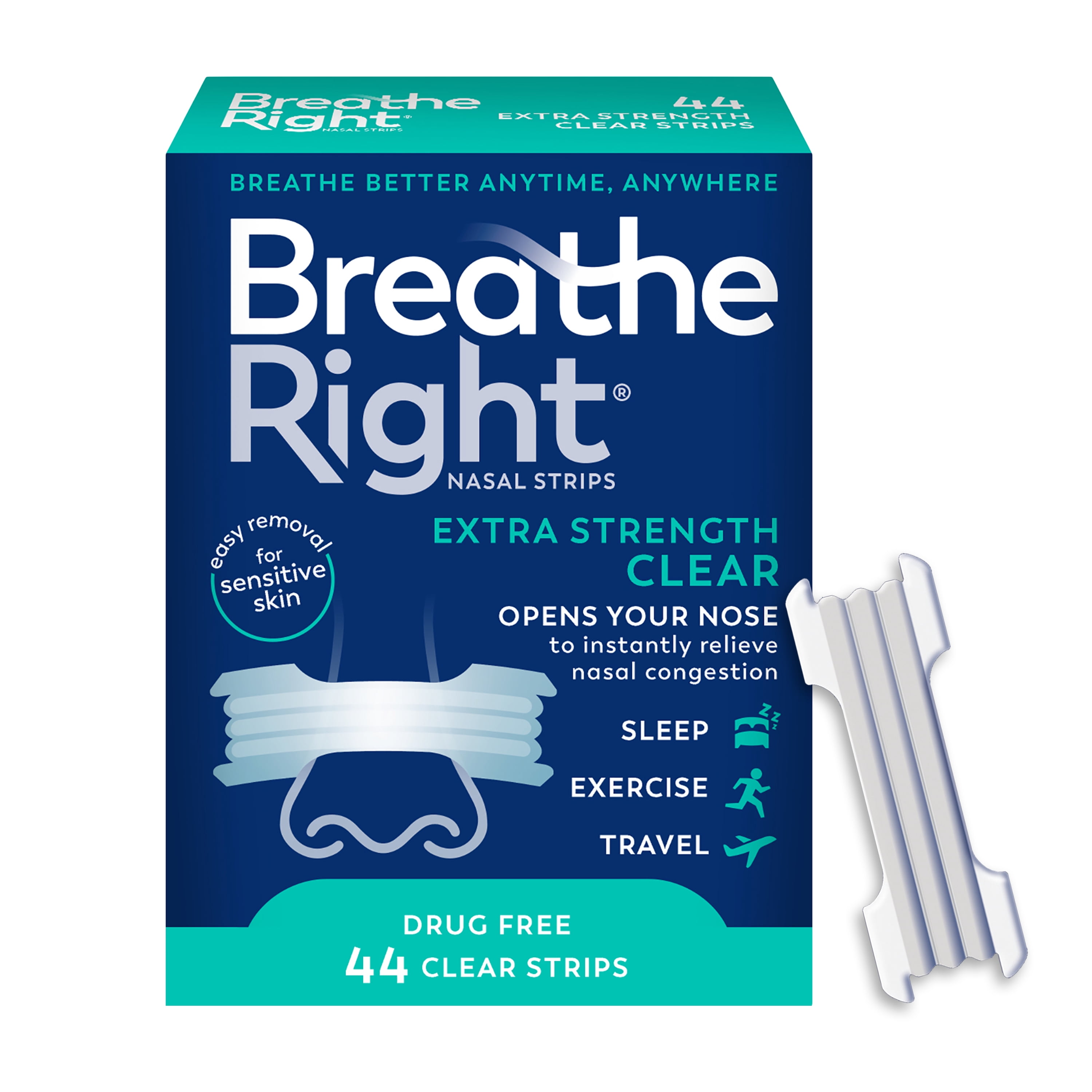 Breathe Right Nasal Strips, Clear Nasal Strips, Extra Strength, 44 ...
