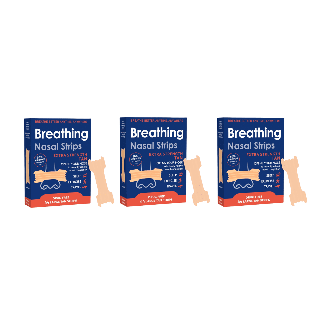 Breathe Right Extra Strength Nasal Strips, Tan, 44ct - Nose Strips for ...
