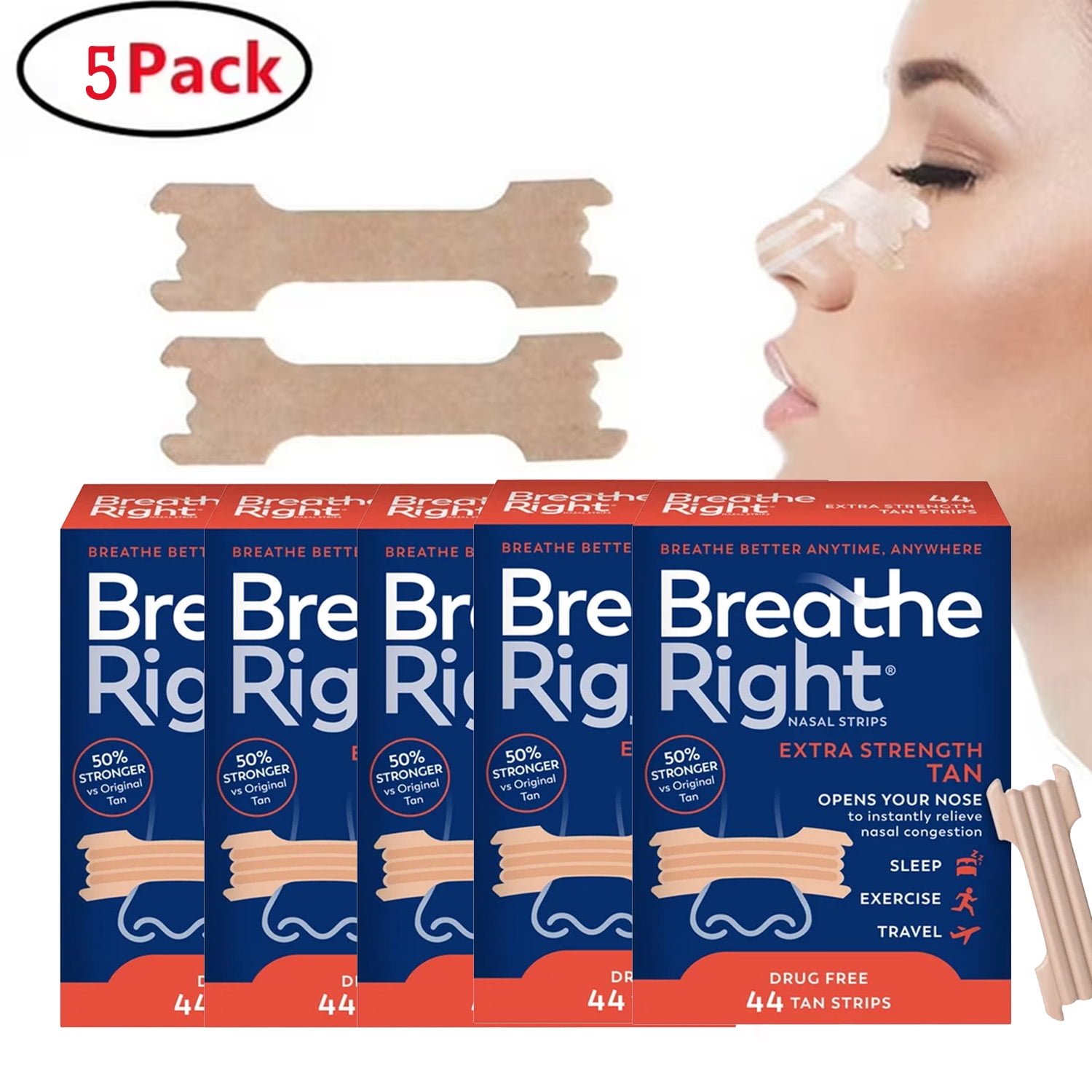 Breathe Right Extra Strength Nasal Strips for Snoring | Tan | 44 Count ...