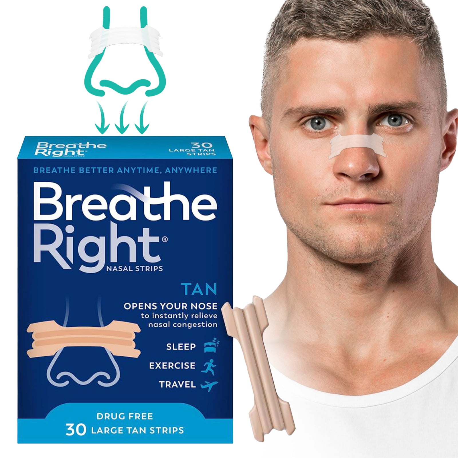 Breathe Right Nasal Strip - Natural Nose Patch, Physical Nasal Dilator ...