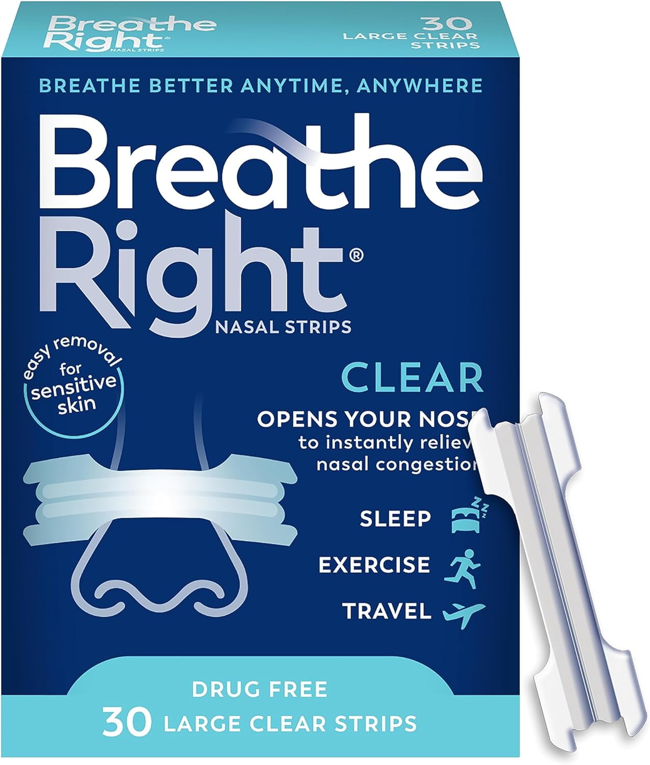 Breathe Right Nasal Strips Clear Large, 30Ct, 6 Pack - Walmart.com
