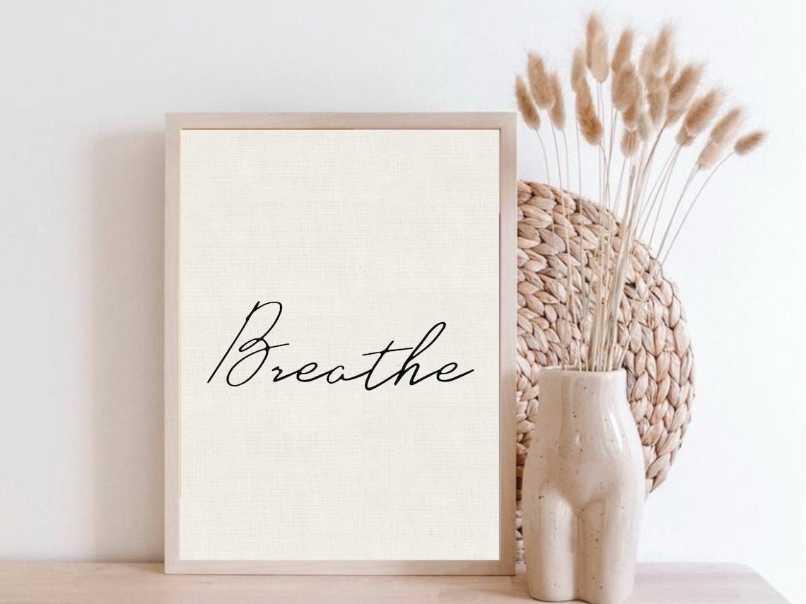 Breathe Script Print Poster Calming Yoga Wall Art, Size 16x24 UNFFRAMED ...
