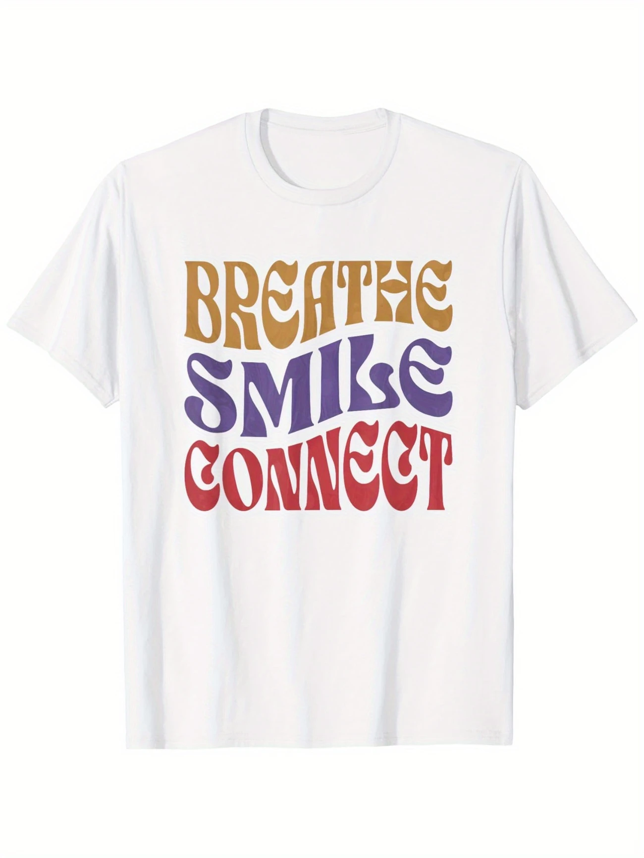 Breathe Smile Connect Motivational Quote Men's T-Shirt - 180g Heavyweight Cotton Oversized ...