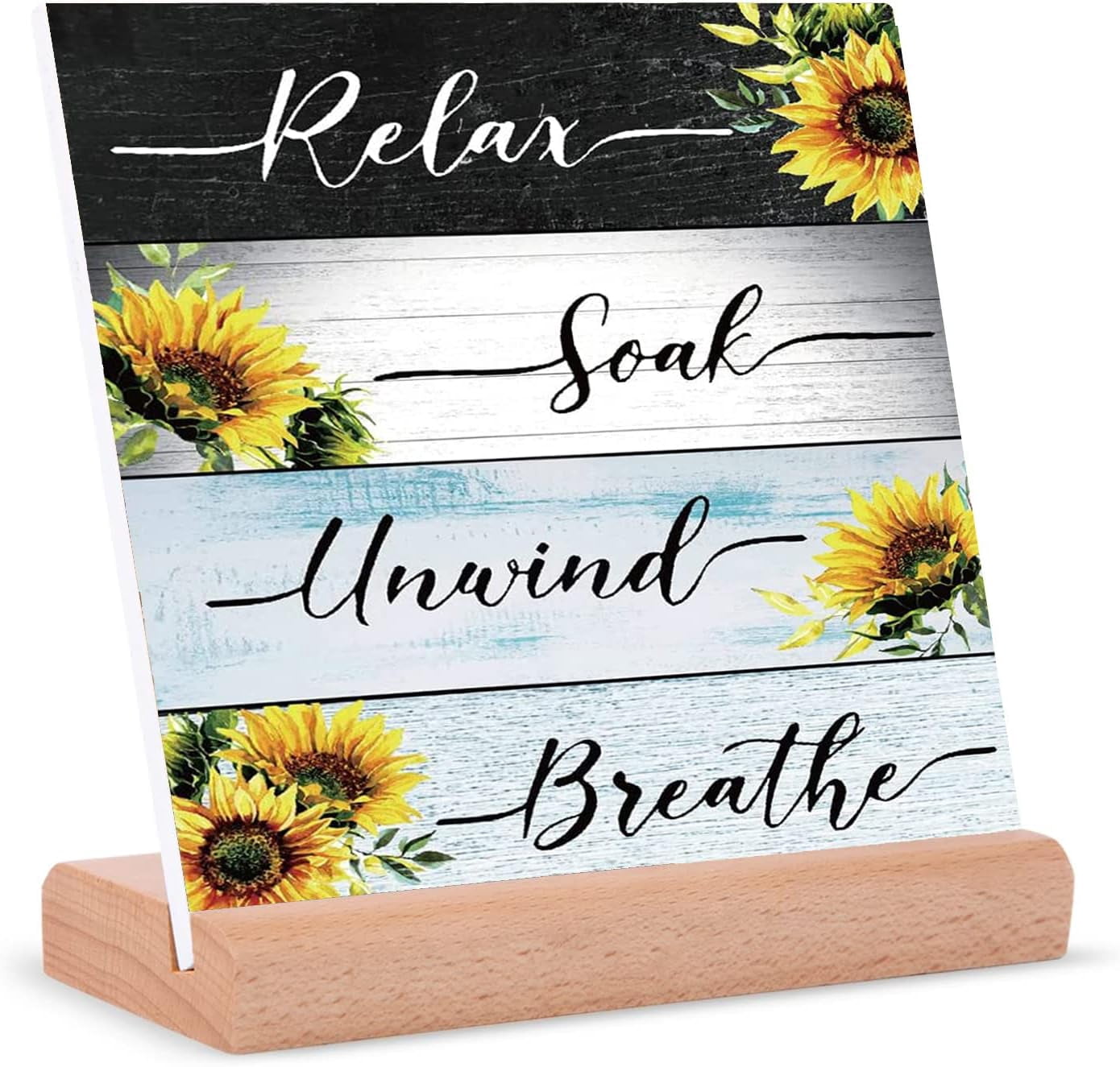 Breathe Sunflower Ceramic Table Plaque with Wooden Stand Desk ...