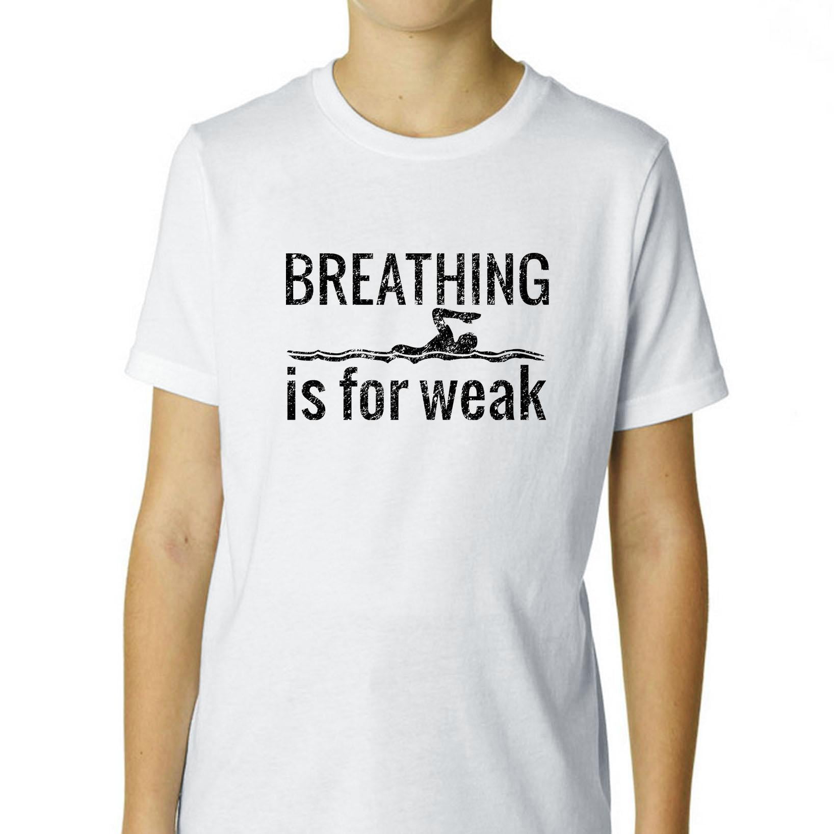 Breathing Is For The Weak Swimmer Swim Icon Boy's Cotton Youth Grey T ...