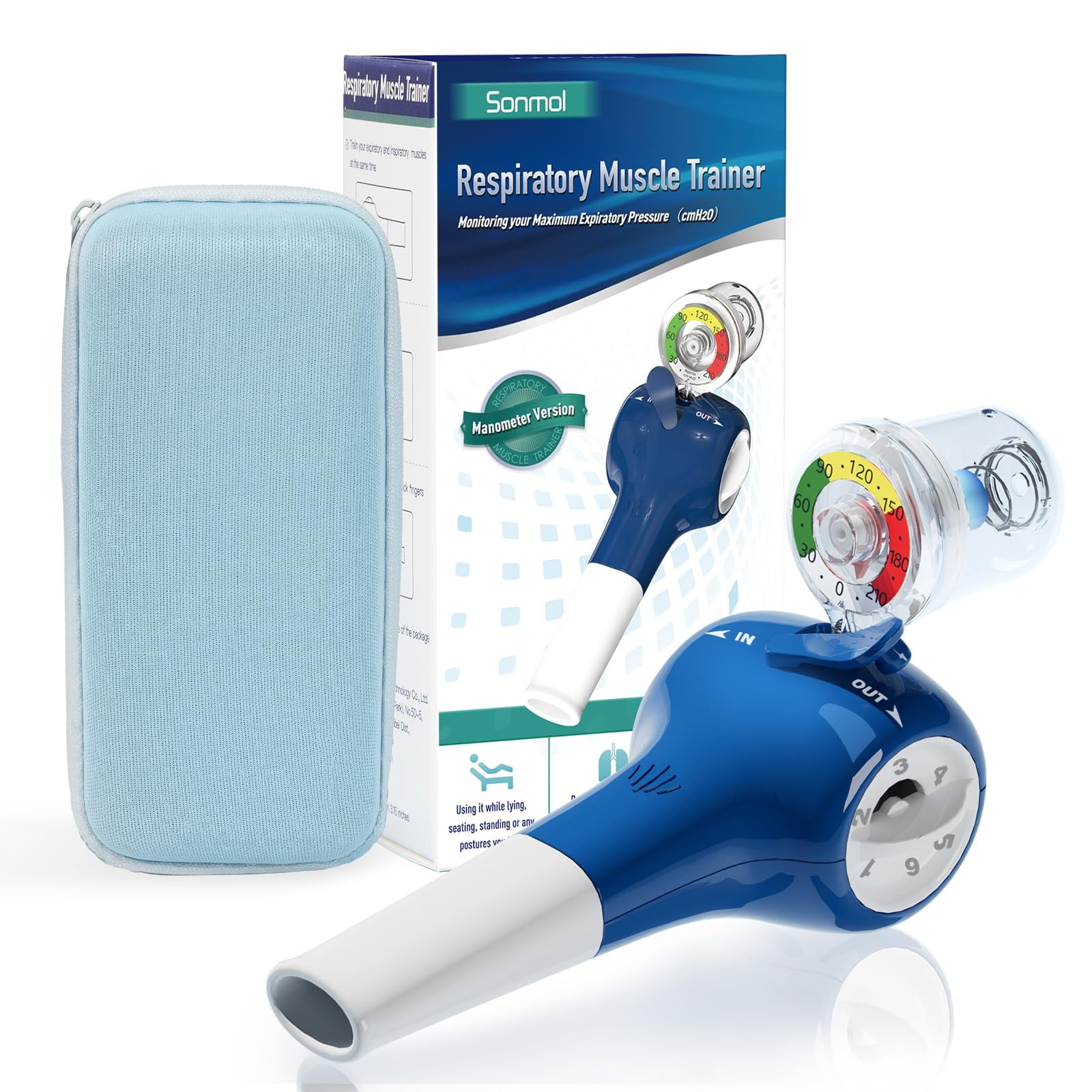 Breathing Trainer with Travle Case, Needle Manometer for MEP Test ...