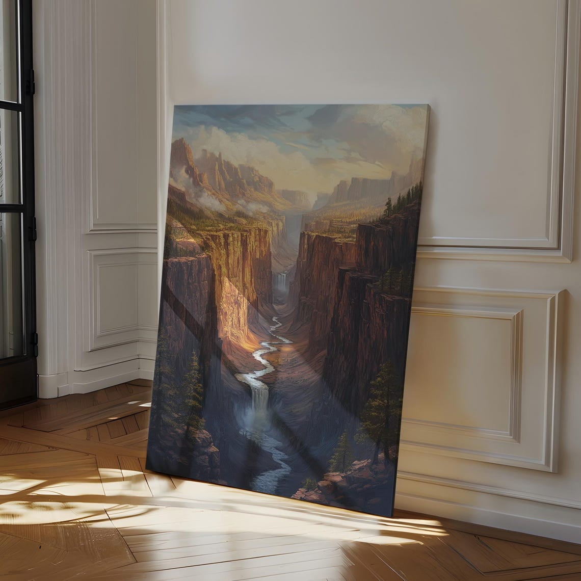 Breathtaking Canyon River Painting – Grand Western Landscape, Waterfall ...