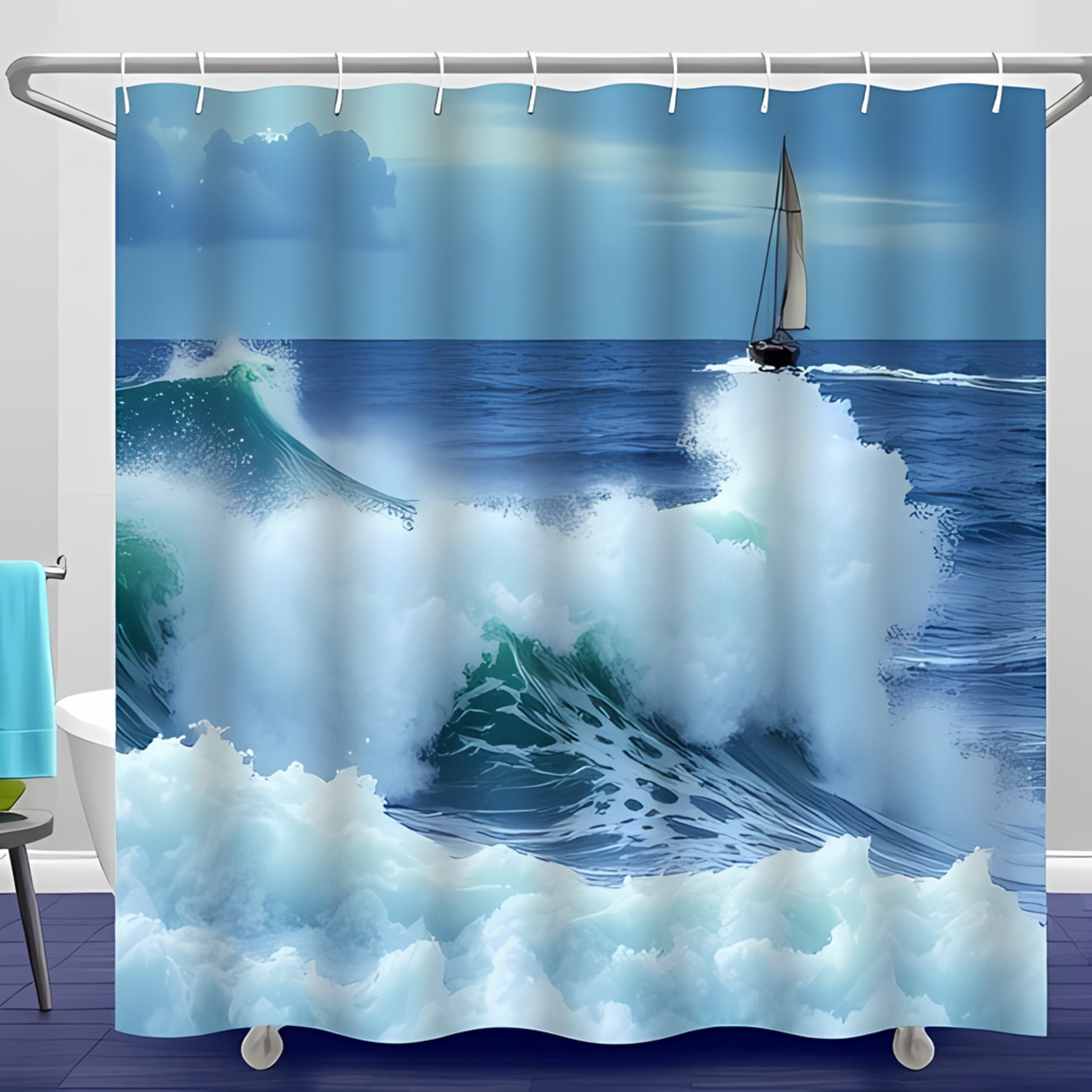 Breathtaking Ocean Scene Shower Curtain with Sailboat Transform Your ...