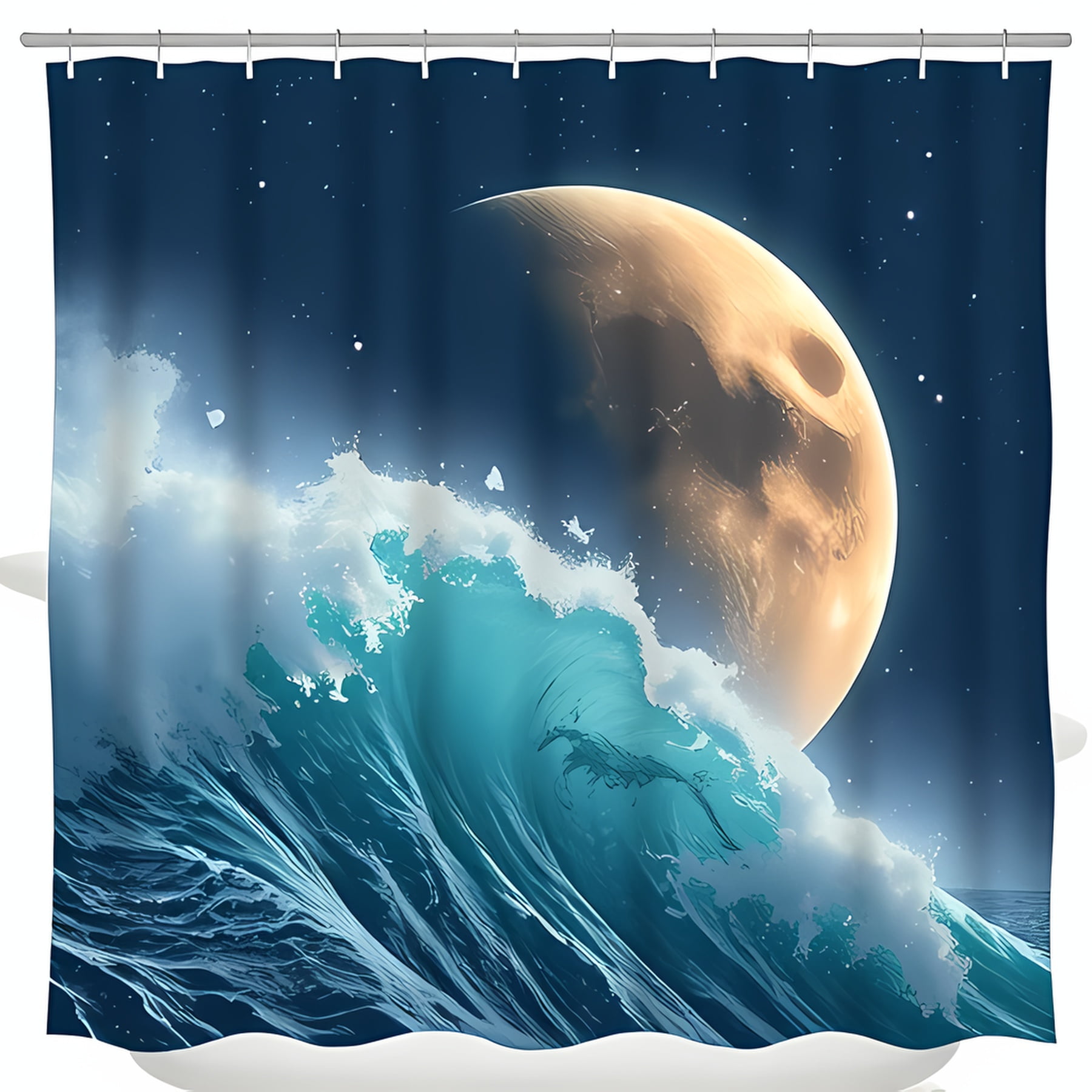 Breathtaking Ocean Wave Shower Curtain with Starry Night Sky & Body ...