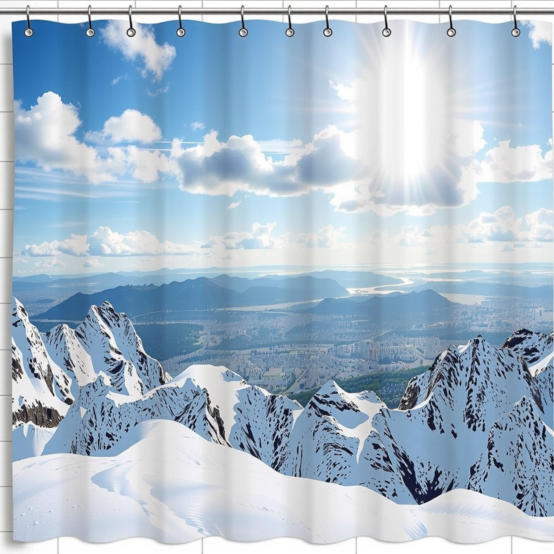Breathtaking Snowy Mountain Range Shower Curtain - Serene Cityscape ...