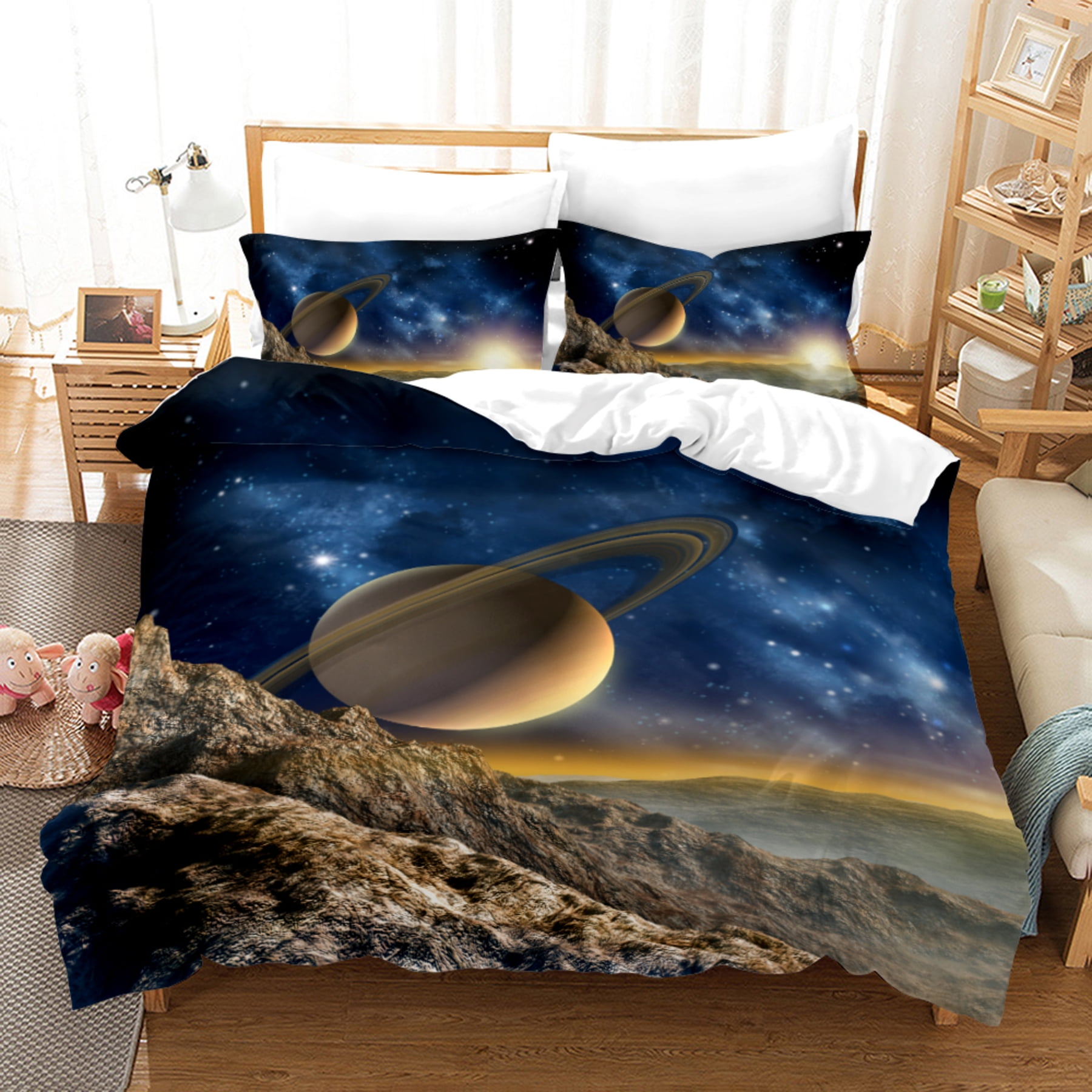 Breathtaking SpaceThemed Bedding Set Deep Blues Purples & Landscape ...