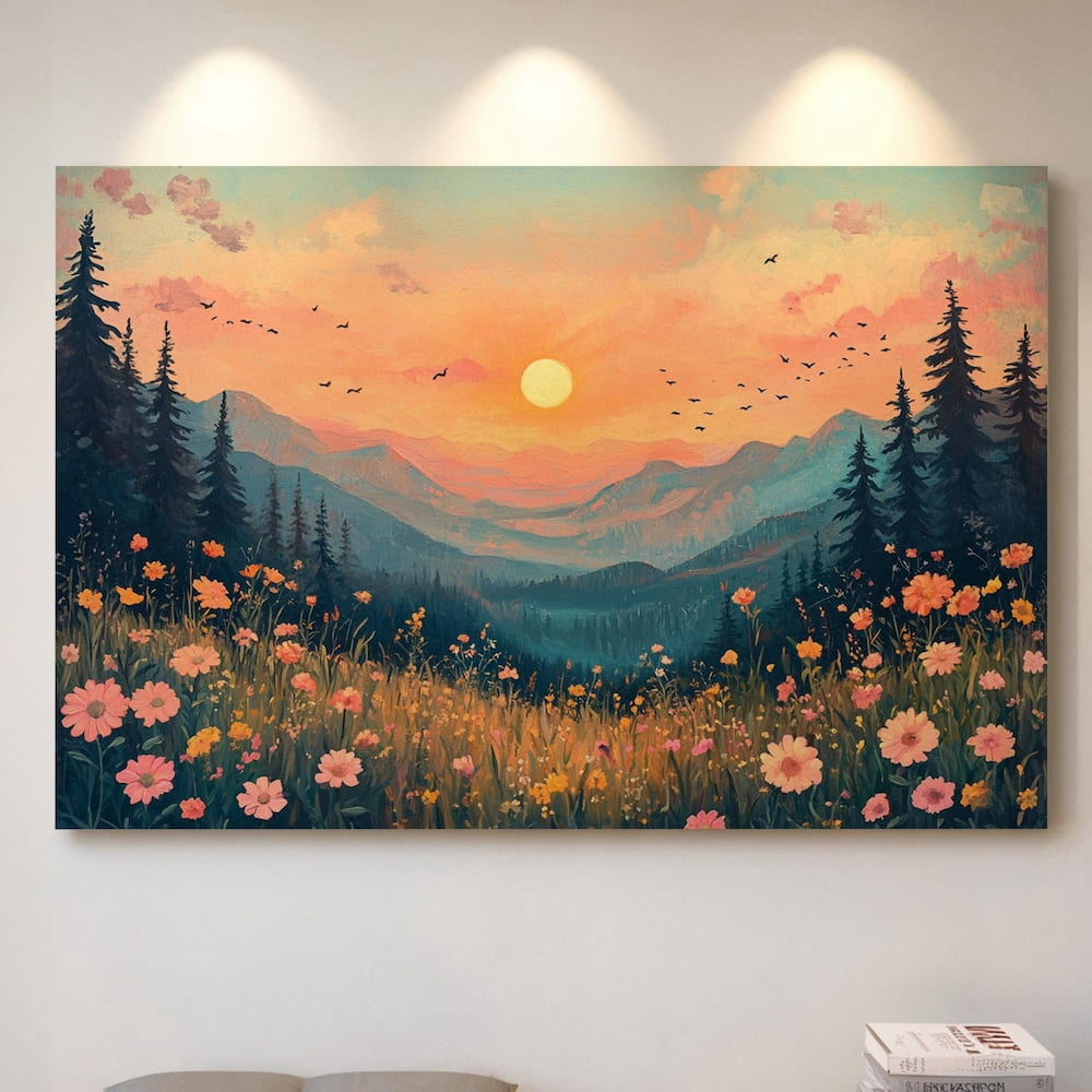 Breathtaking Sunset Over Mountain Meadow Poster Wall Art - Vibrant ...