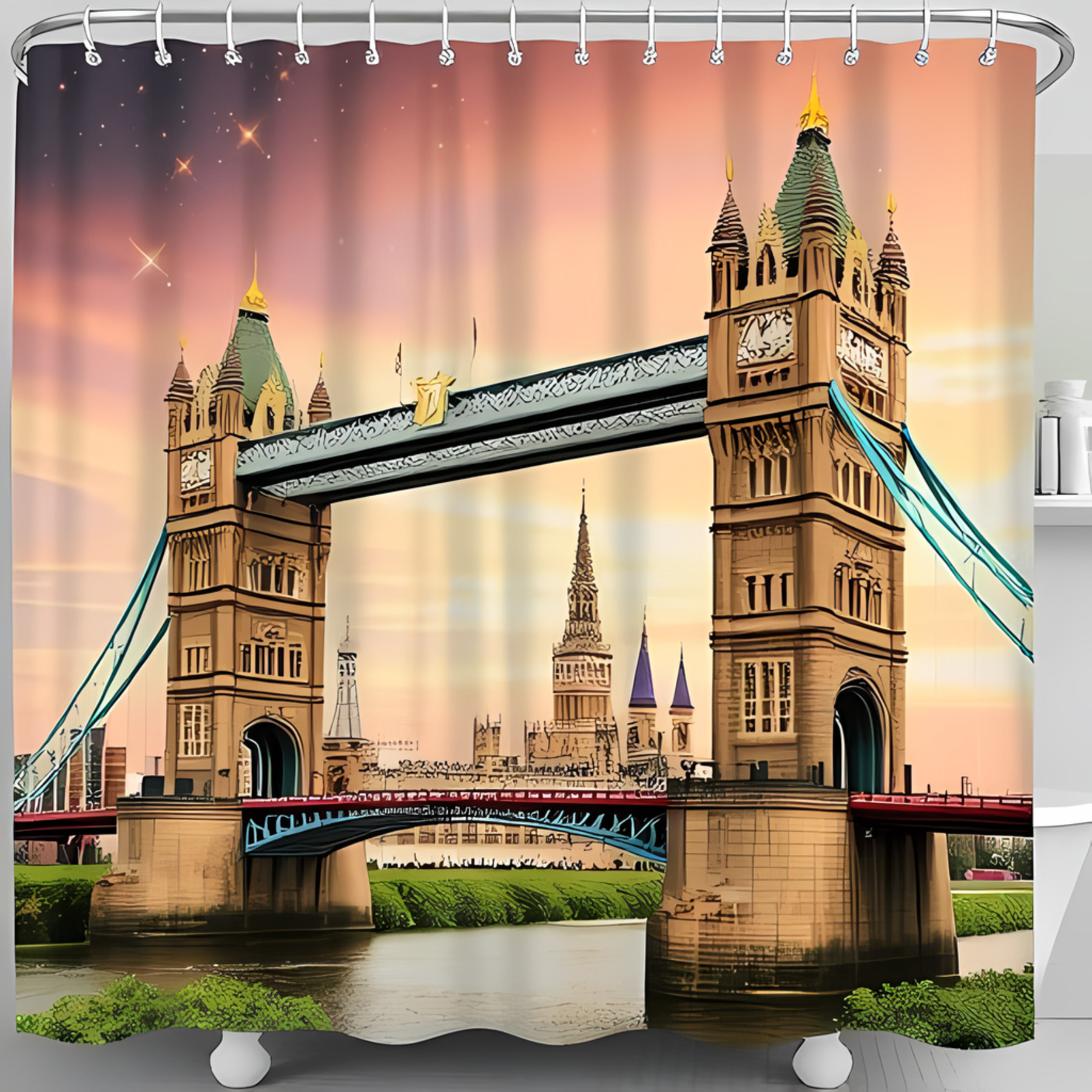 Breathtaking Sunset Shower Curtain Featuring Tower Bridge & Houses of ...