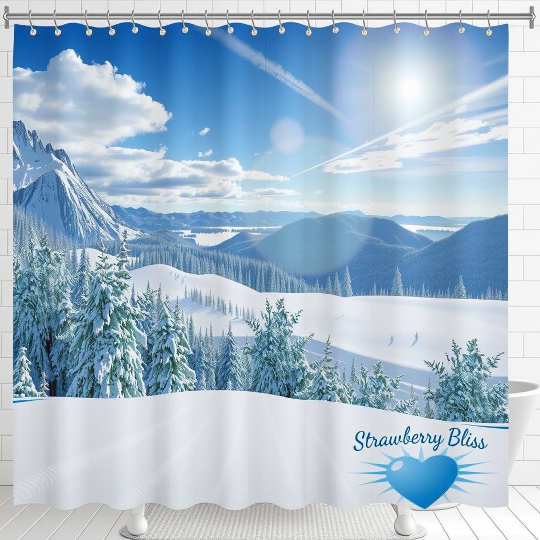Breathtaking Winter Scene Shower Curtain - Snowy Mountains & Blue Sky ...