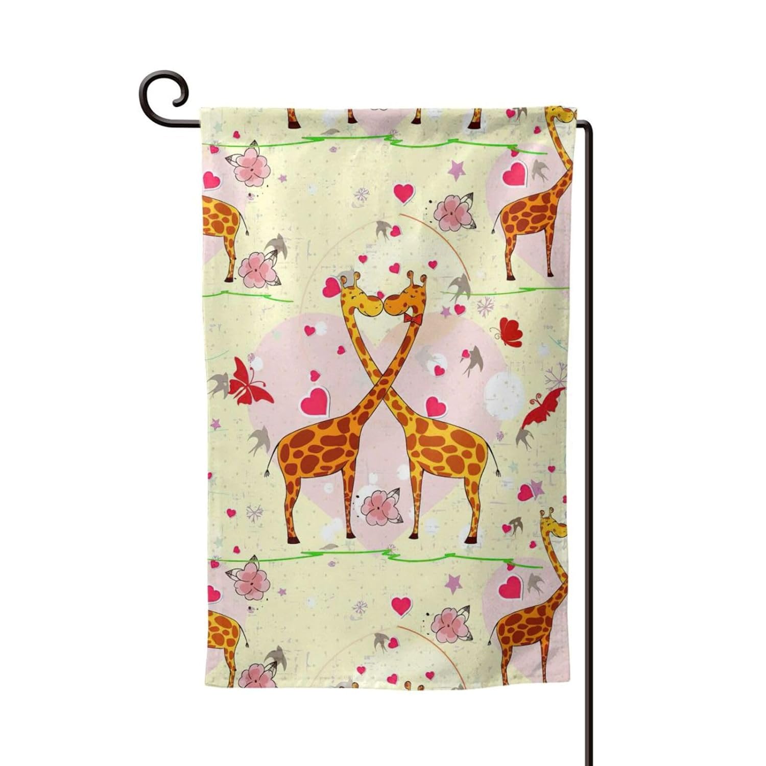 Breaux Giraffe Heart Flower Butterfly Print Patio Decorative Flags ...