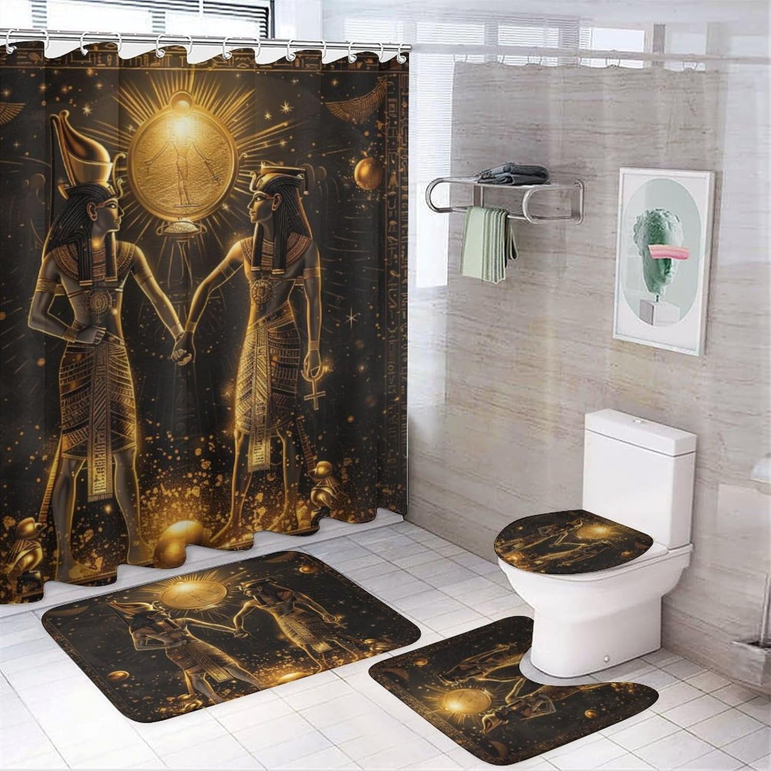 Brebasf Abstract Egyptian Pharaoh Moon Shower Curtain Set Bathroom Set ...