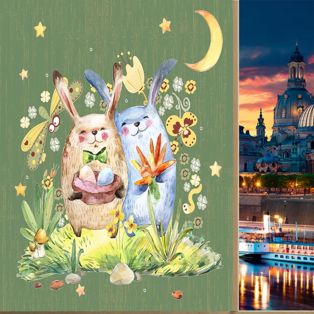 Brebasf Cartoon Rabbit Home Window Film Cute Wonderland Animals Bunny ...