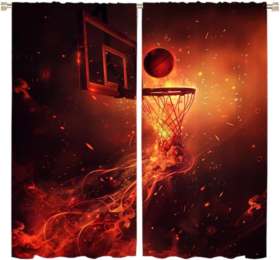 Brebasf Cool Orange Basketball Blackout Curtain Abstract Sports ...