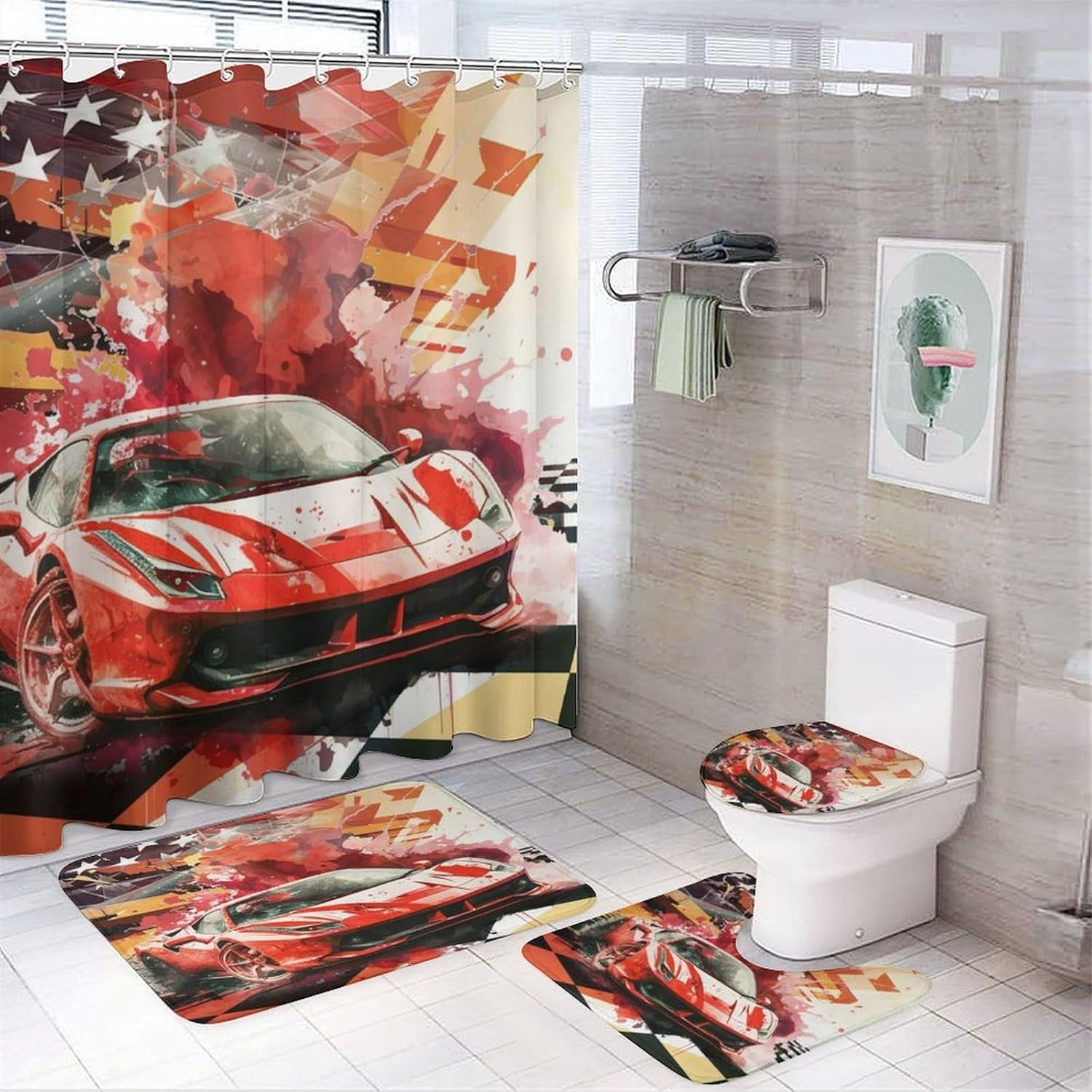 Brebasf Modern Racing Car for Bathroom Shower Curtain Sets with Rugs ...