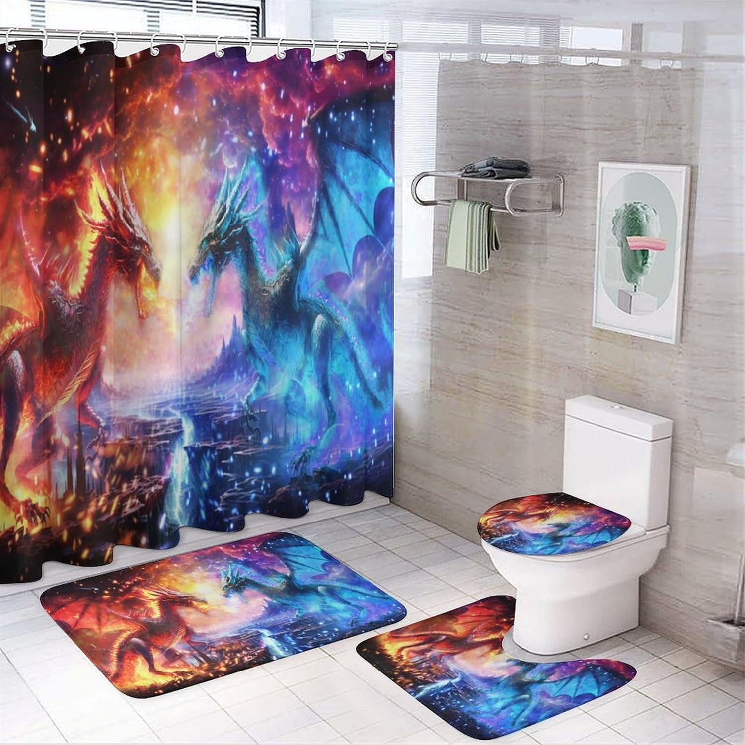 Brebasf Rustic Norse Viking Dragon 4 Pieces Shower Curtain Set, Fantasy ...