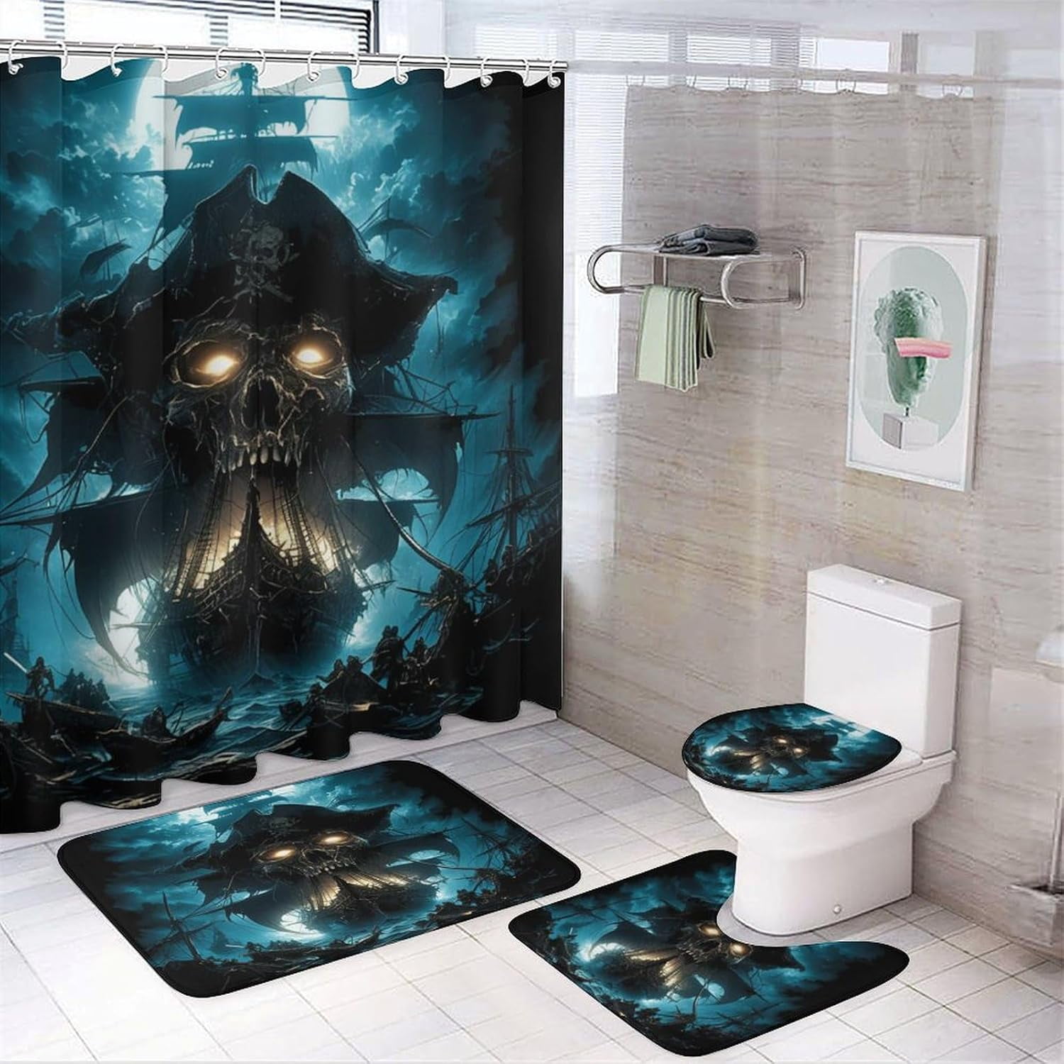 Brebasf Vintage Skeleton Nautical Pirate Ship Shower Curtain Set ...