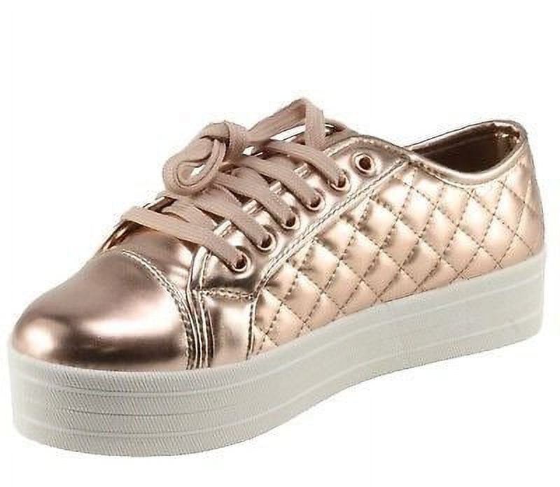 Breckelles Cyber-06 Rose Gold Quilted Flatform Mettalic Lace Up ...