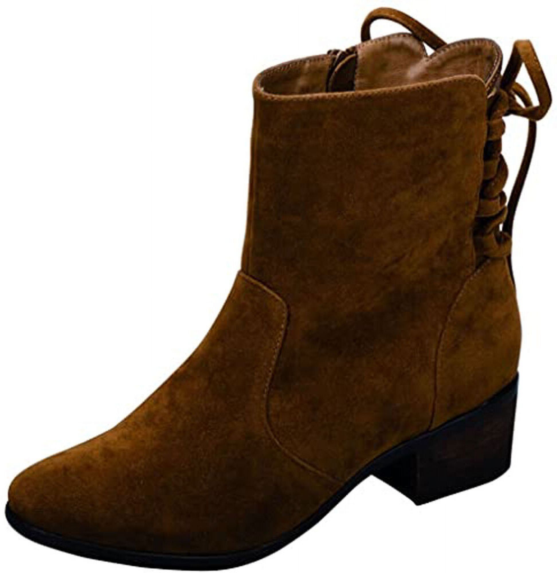 Breckelles Houston-14 Tan Suede Fashion Back Lace Up Chunky Heel Tan ...