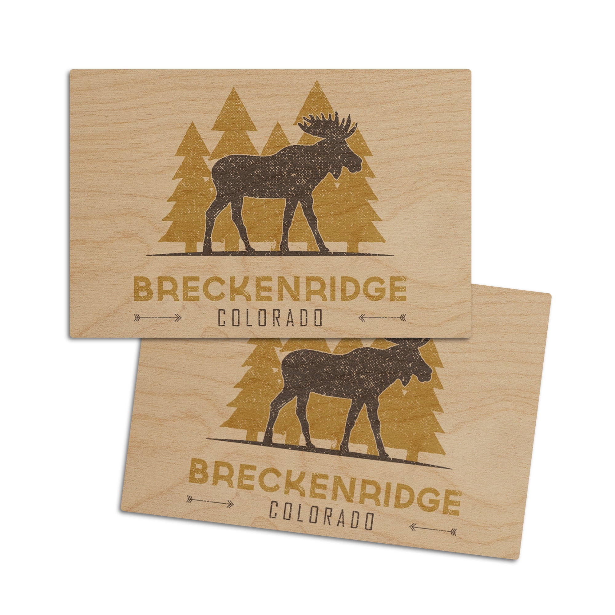 Breckenridge, Colorado, Moose and Trees, Vector (4x6 Birch Wood ...