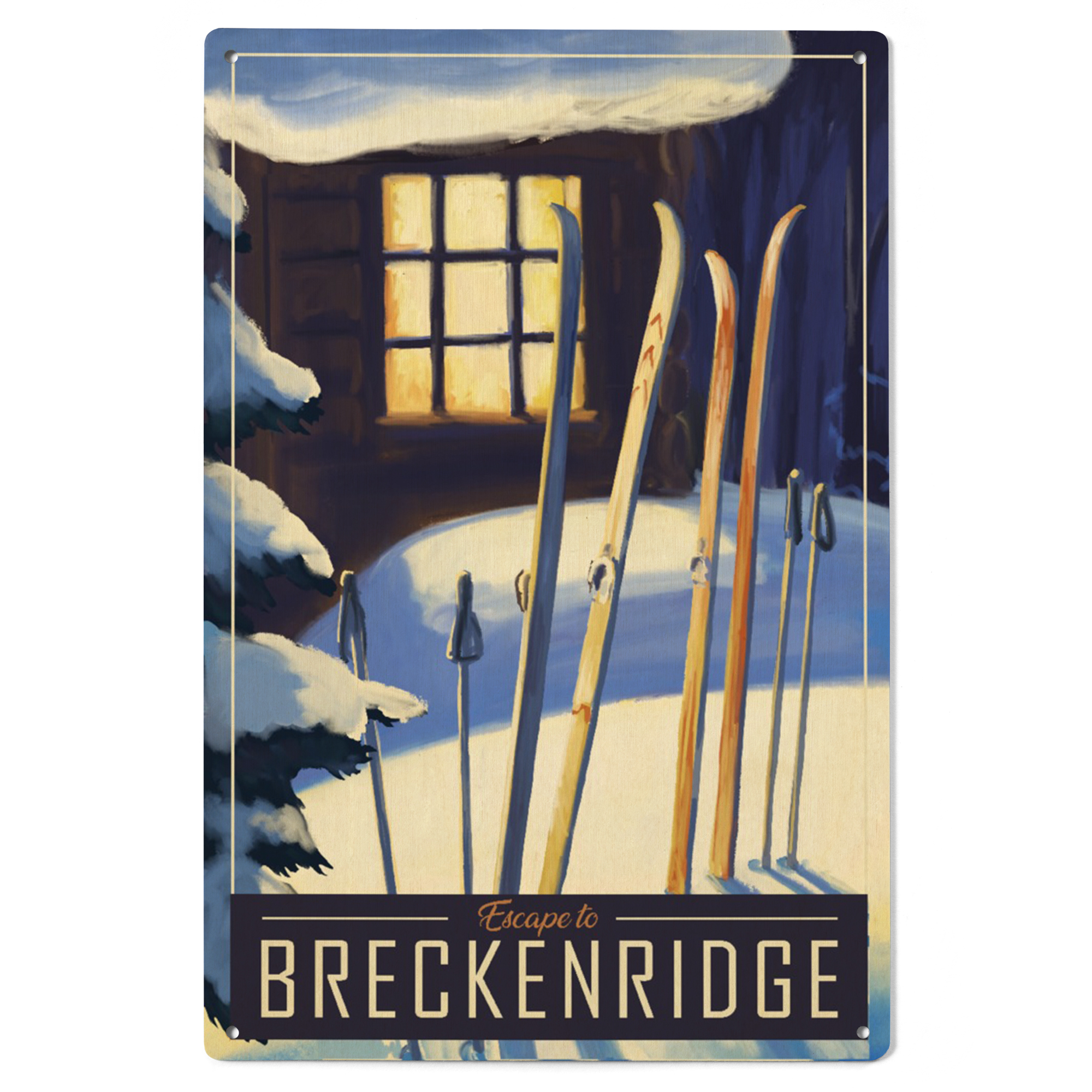 Breckenridge, Colorado, Skis Outside Cabin Birch Wood Wall Sign (6x9 ...