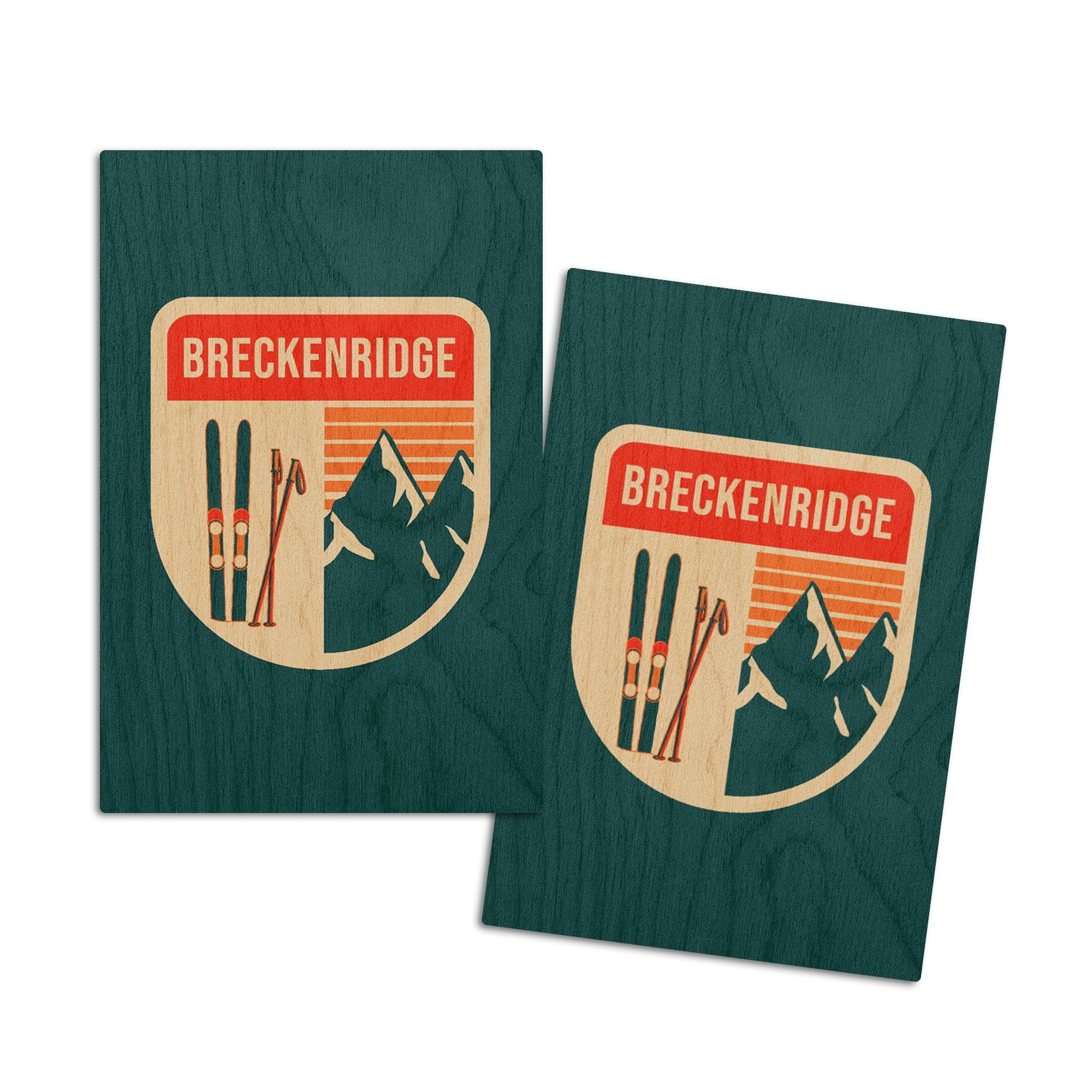 Breckenridge, Colorado, Skis and Mountains, Contour Green (4x6 Birch ...