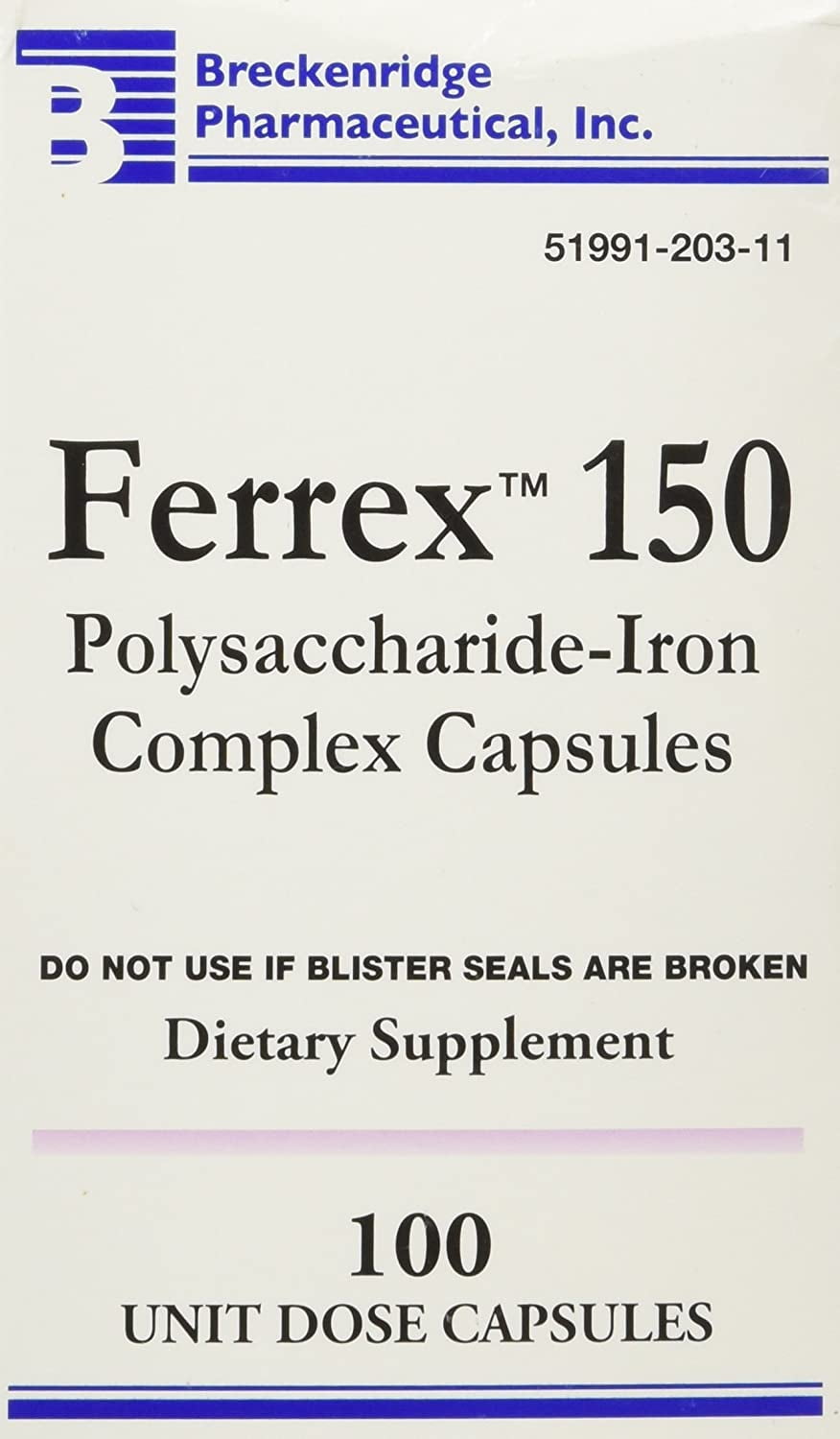 Breckenridge Ferrex 150 Polysaccharide Iron Complex Capsules, 100 Ea, 2 ...