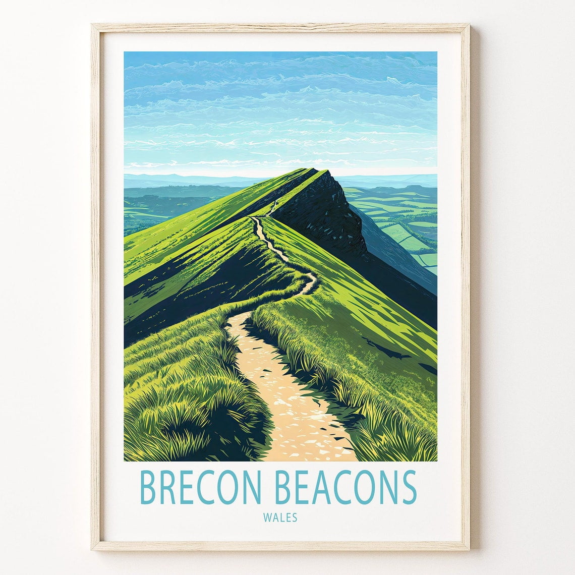 Brecon Beacons Travel Poster, Wales Mountain Travel Print, Brecon ...