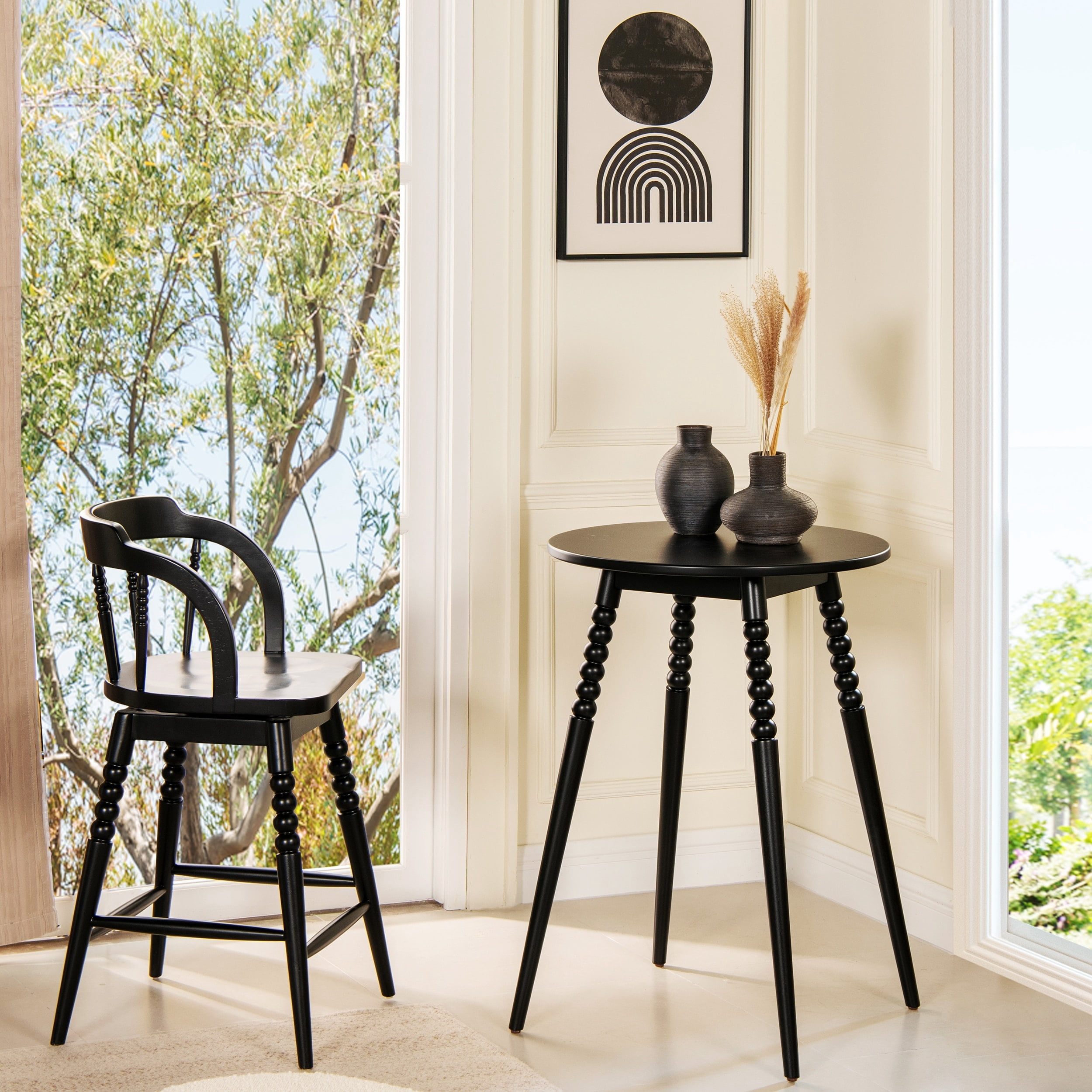 Breda 25" Round Counter-Height Bistro Dining Table with Spindle Legs ...