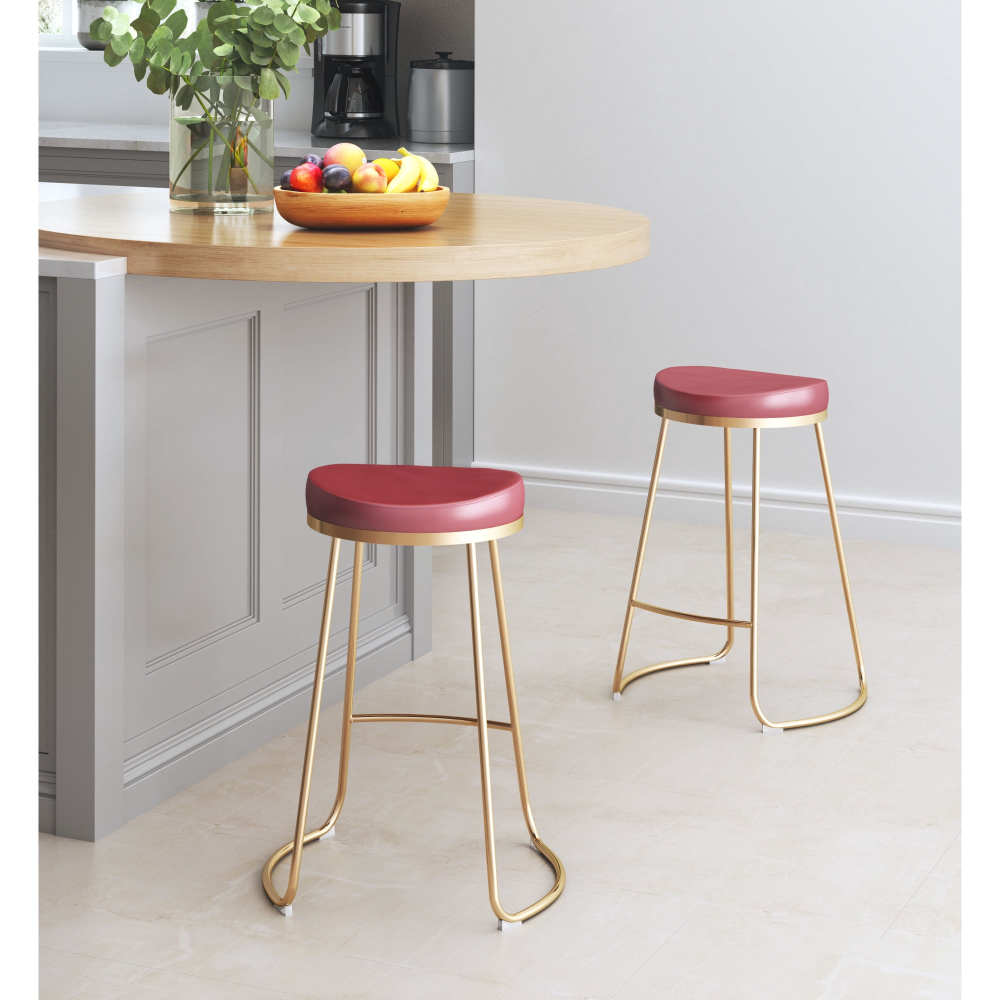 Bree Counter Stool Burgundy & Gold Counter Stool, Modern Style ...