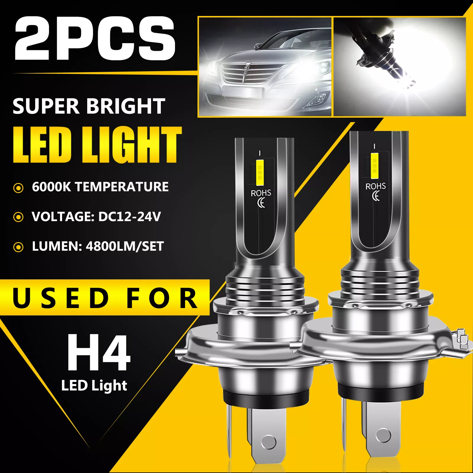 BreeRainz Pair of H4/9003/HB2 LED Fog & Driving Light Bulb Conversion ...