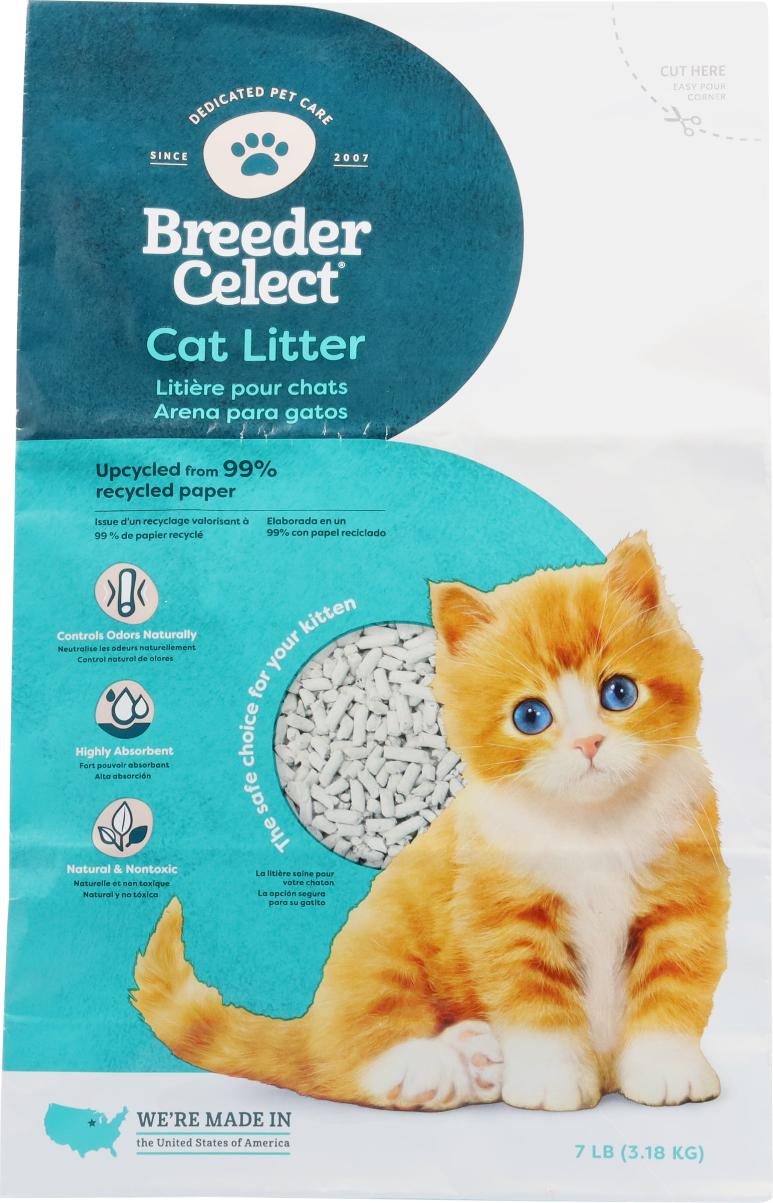 Breeder Celect Cat Litter | 99% Recycled Paper | Highly Absorbent ...