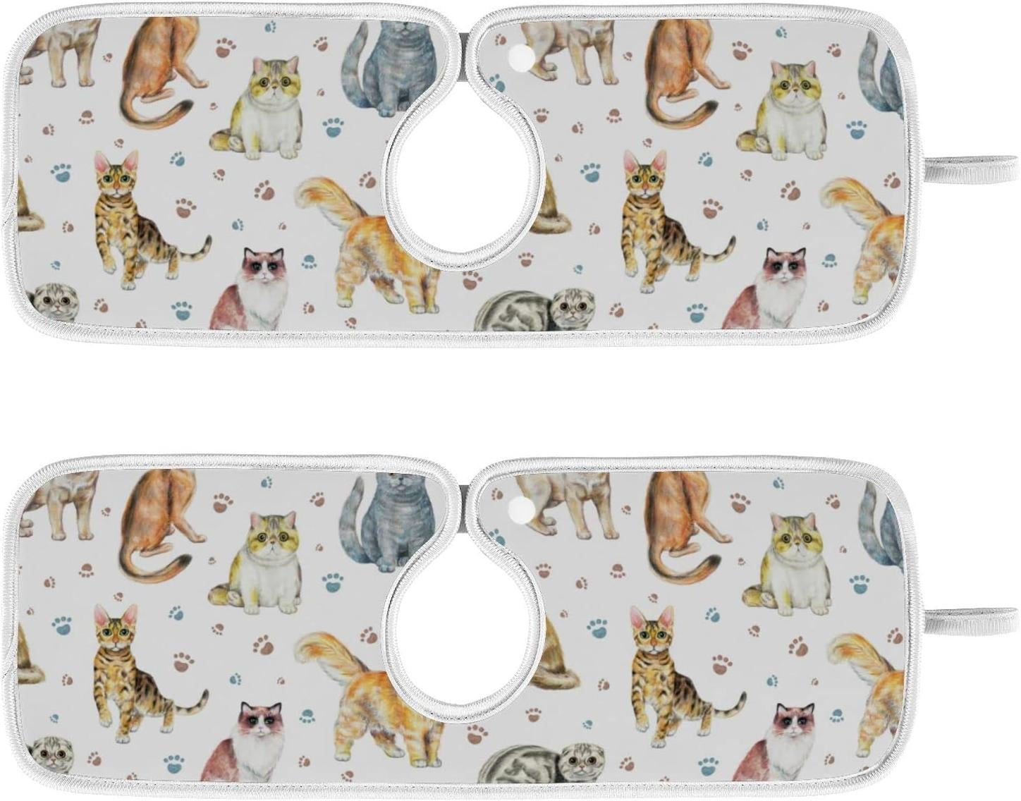 Breeds Of Cats and Footprints 2PCS Faucet Absorbent Mat Kitchen Faucet ...