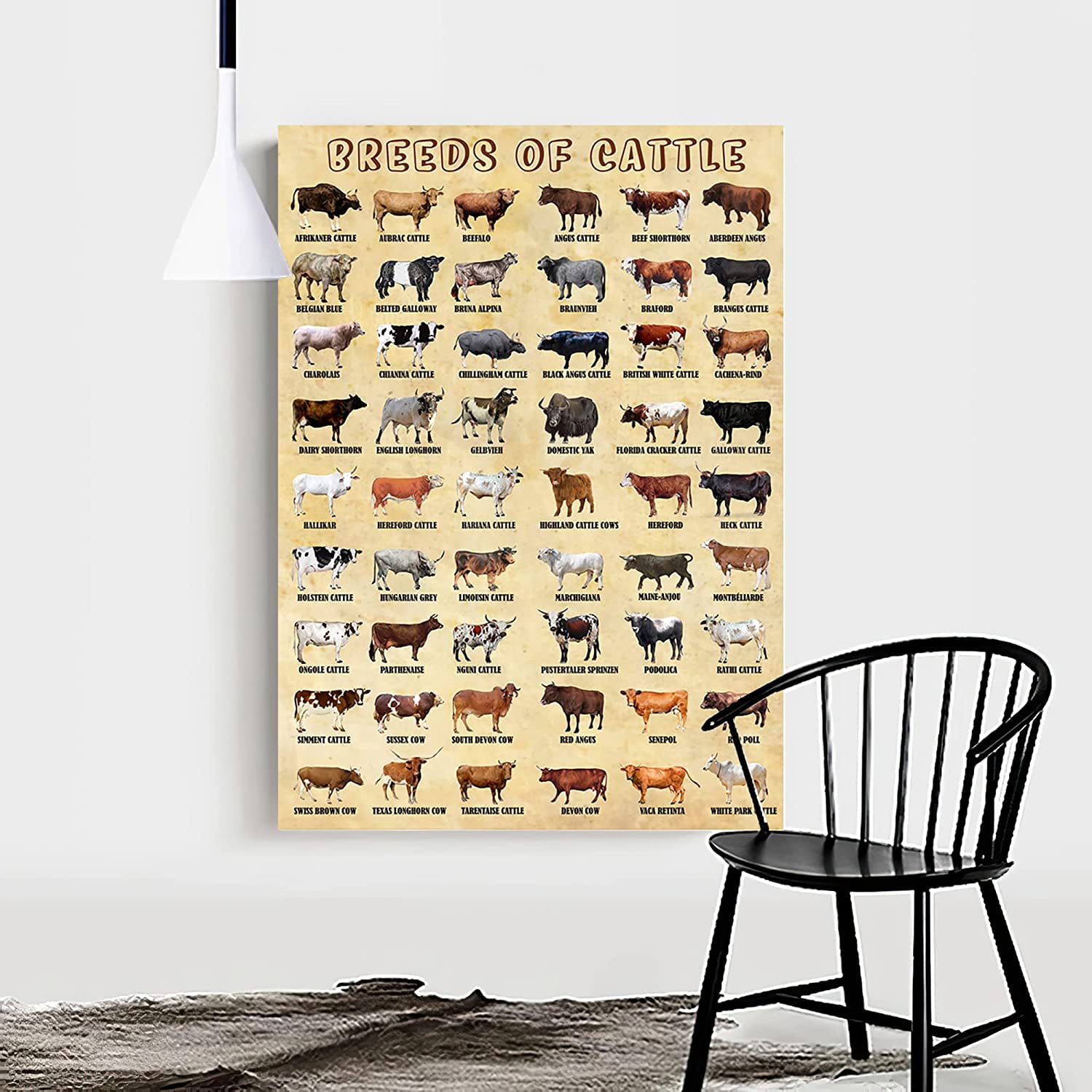 Breeds of Cattle Poster Animal Canvas Farmhouse Highland Cow Poster ...