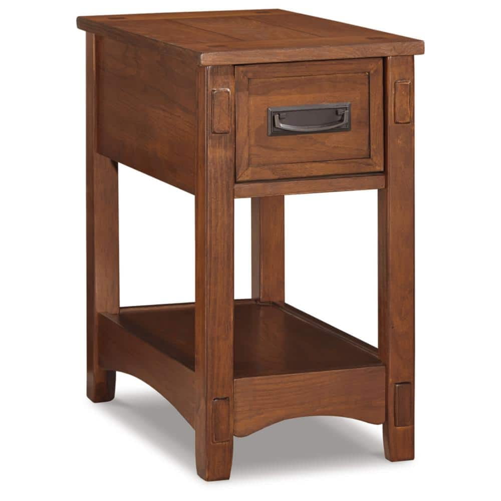 Breegin 13 in. Brown Rectangle Wood Chairside End Table with Shelf ...