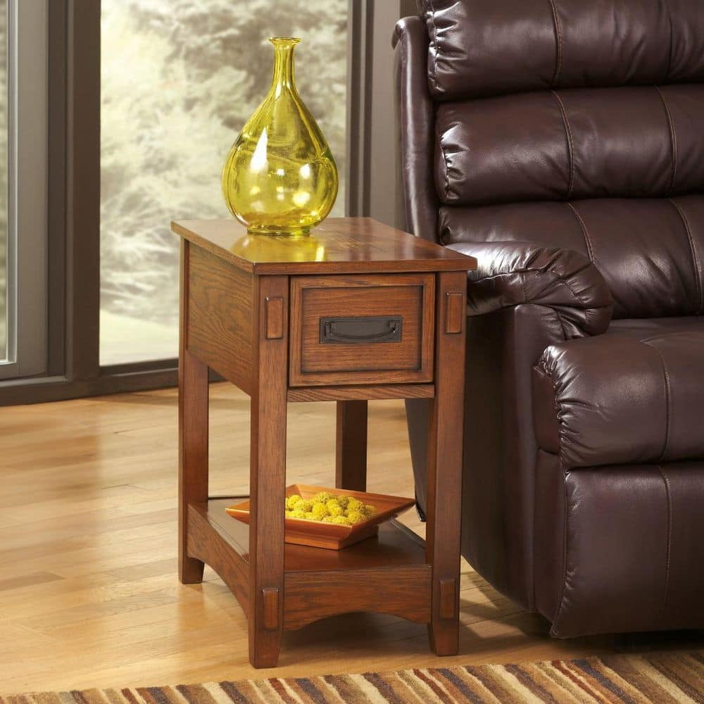 Breegin 13 in. Brown Rectangle Wood Chairside End Table with Shelf - Walmart.com